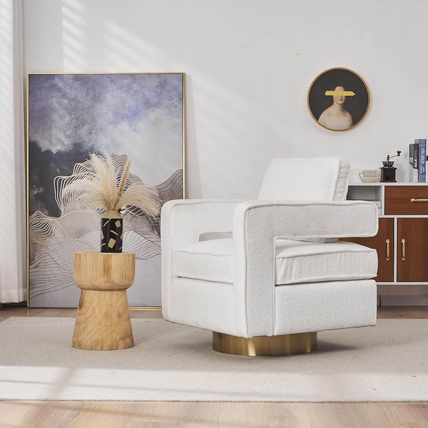 LuxyHoom Modern Swivel Accent Chair, Open Back, Teddy Home Office Chair ...