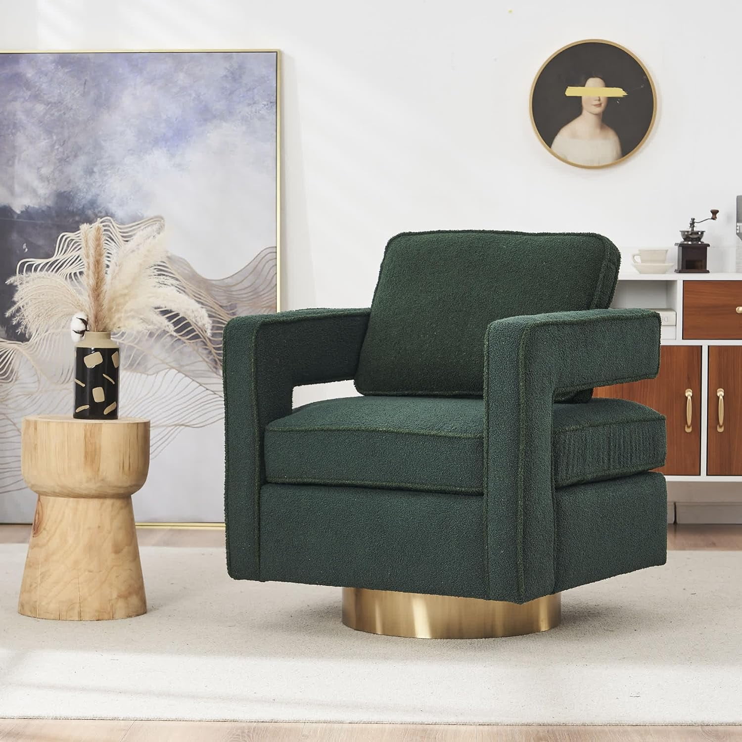 LuxyHoom Modern Swivel Accent Chair, Open Back, Teddy Home Office Chair ...