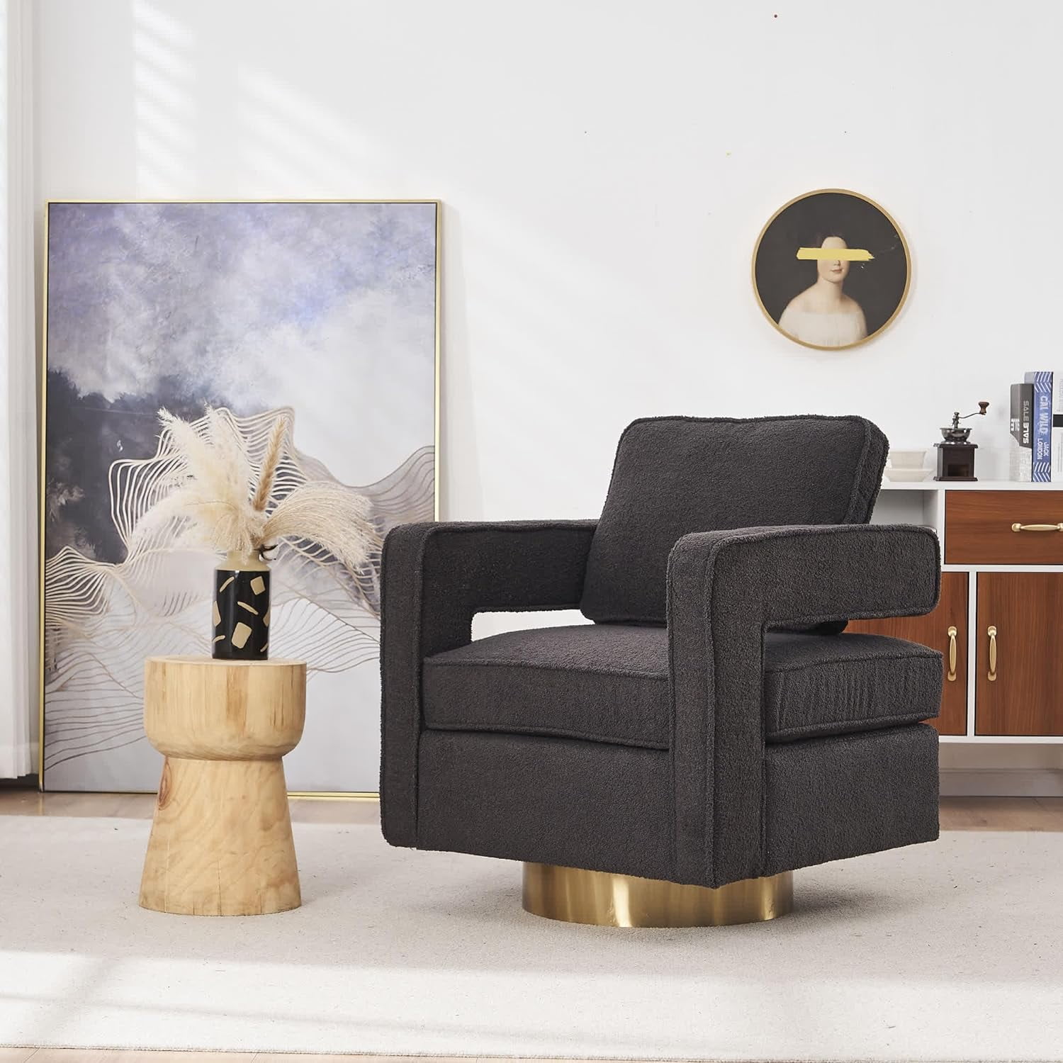LuxyHoom Modern Swivel Accent Chair, Open Back, Teddy Home Office Chair ...