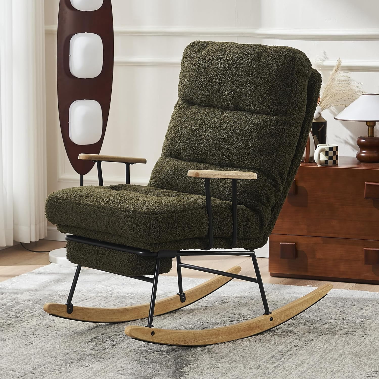 LuxyHoom Rocking Chair Nursery, Teddy Upholstered Glider Rocker, with ...