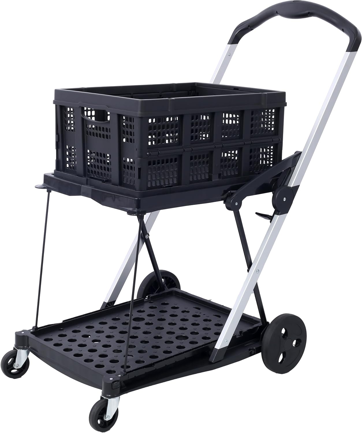 LuxyHoom Shopping Cart with Wheels, 2-Tier Foldable Mobile Folding ...