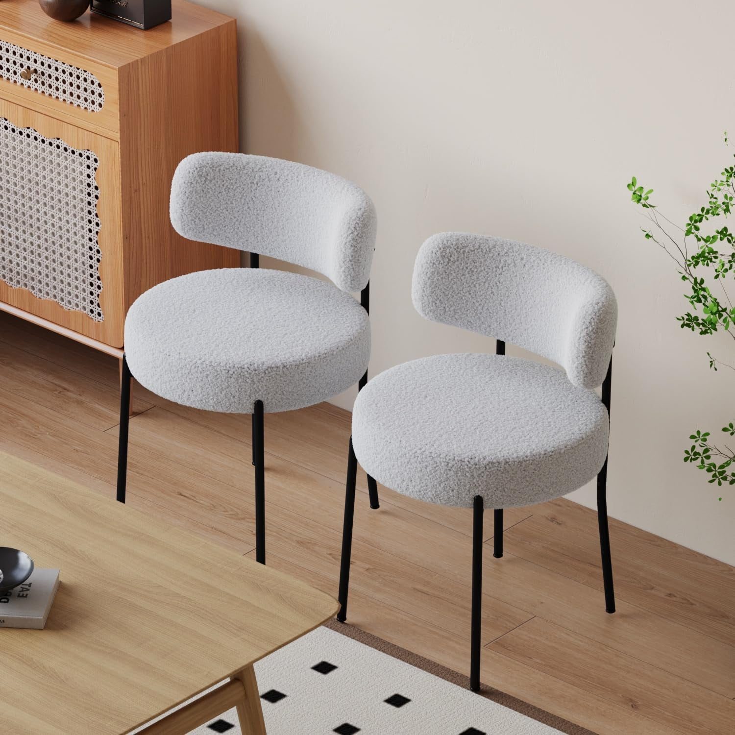 LuxyHoom White Dining Chairs Set of 2, Mid Century Curved Backrest ...