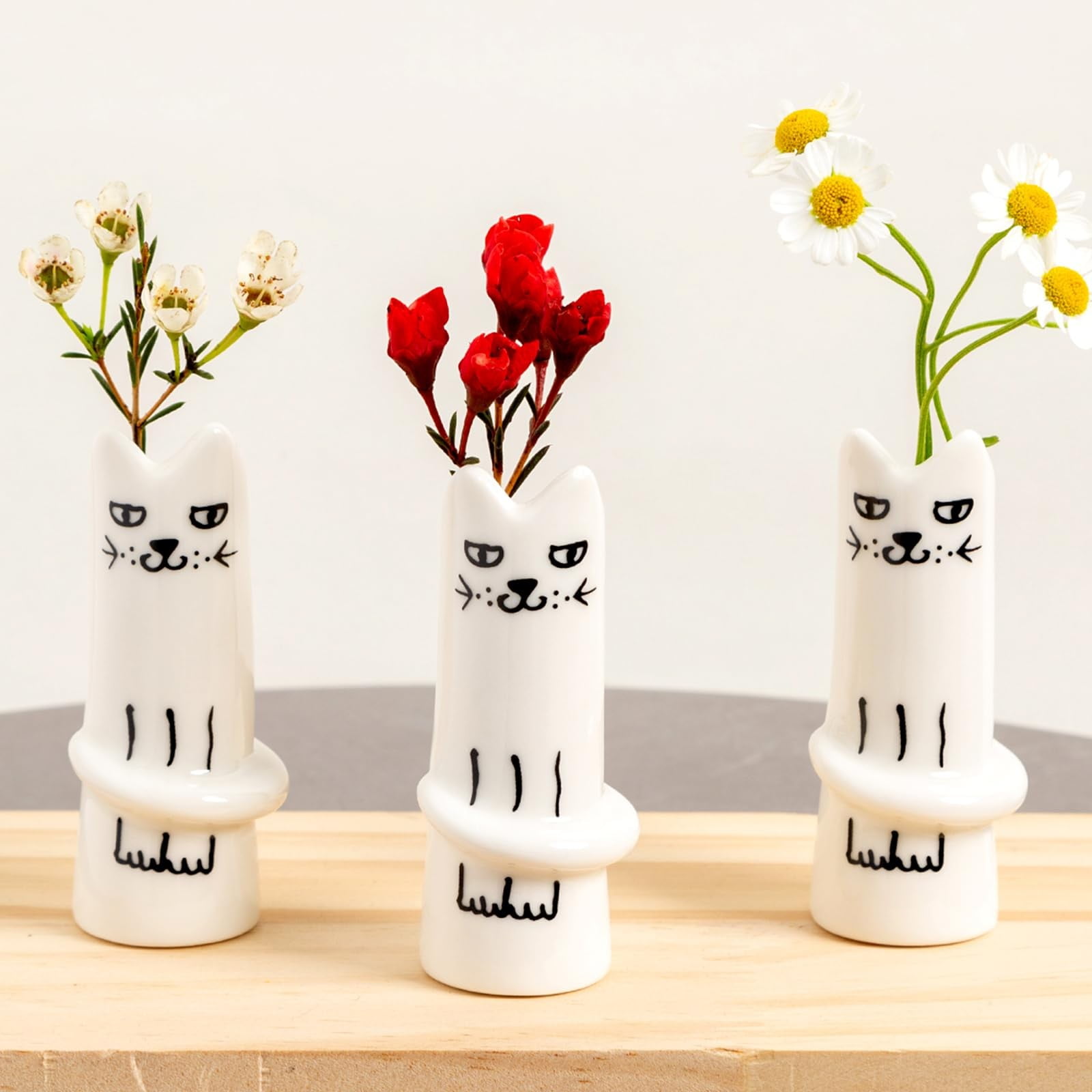 Luysn 3Pcs Cat Flower Vase Bud Resin Mini Handmade Tiny Vases for Home ...