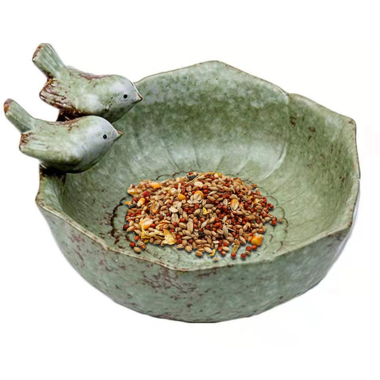 Luysn Bird Feeder,Ceramic Birdbath Bowl Wild Bird Feeder Food Holder ...
