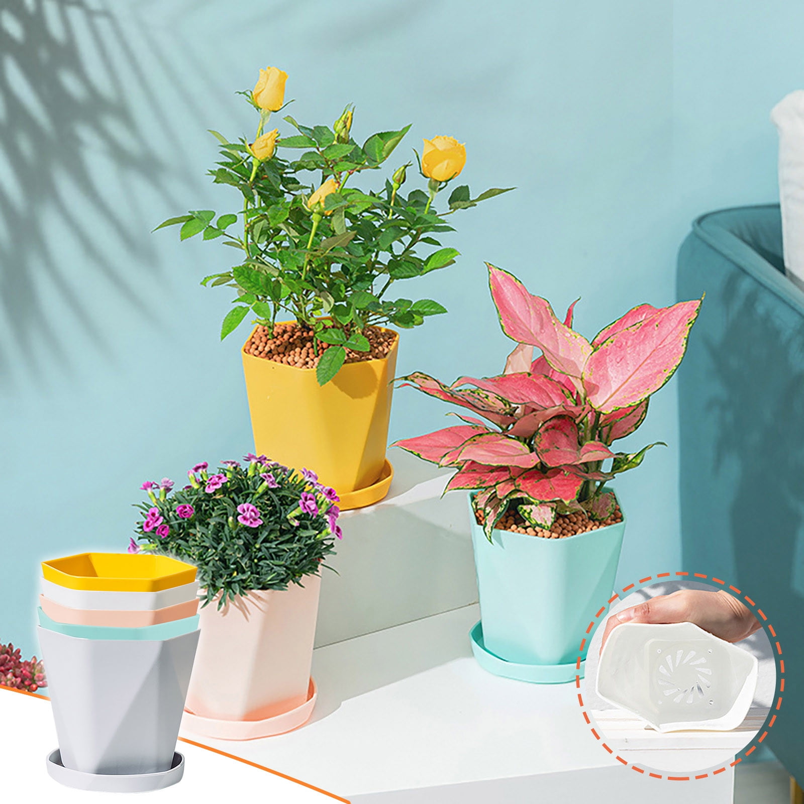 Luysn Flower Pot Succulent Decor Plastic Flower,Creative Hexagonal ...