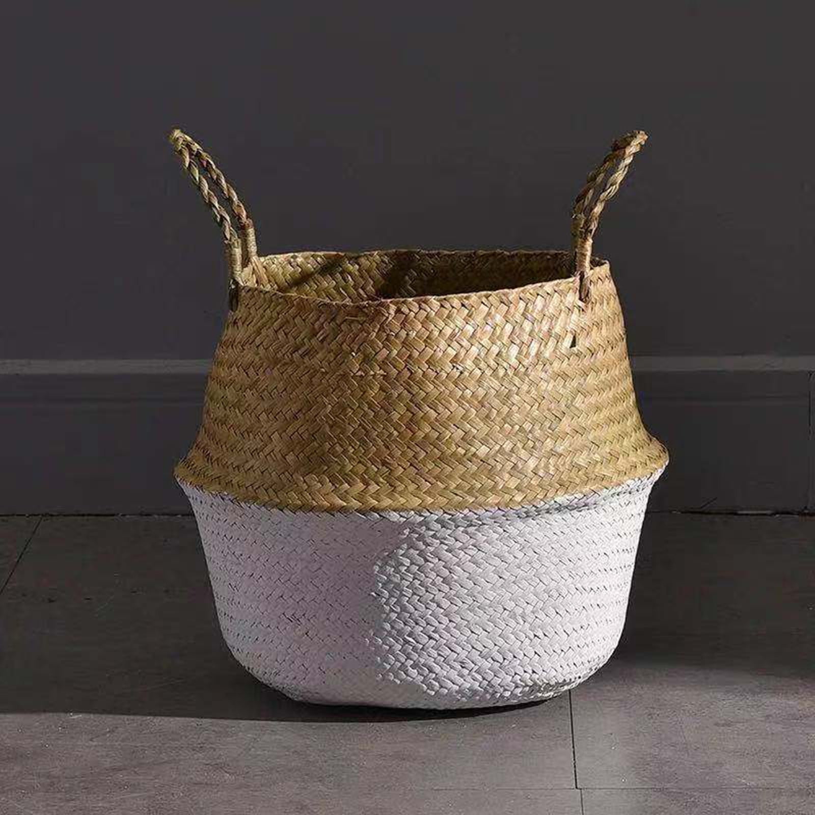 Luysn Handle with Handle Collapsible Straw Plaited Storage Basket ...