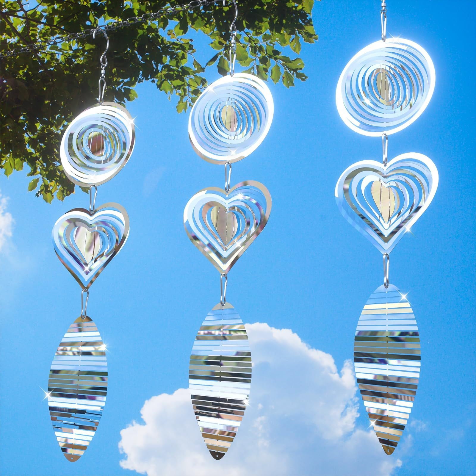 Luysn Reflective 3D Stainless Wind Chimes Garden Decor Bird Scare Devices,Bird Deterrents For ...