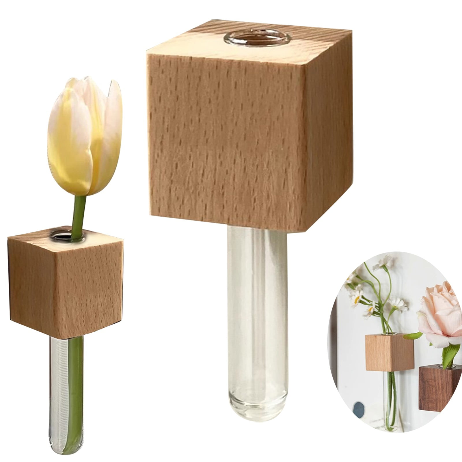 Luysn Test Tube Vases for Flower for Fridge Wooden,Wall Vase Holder ...