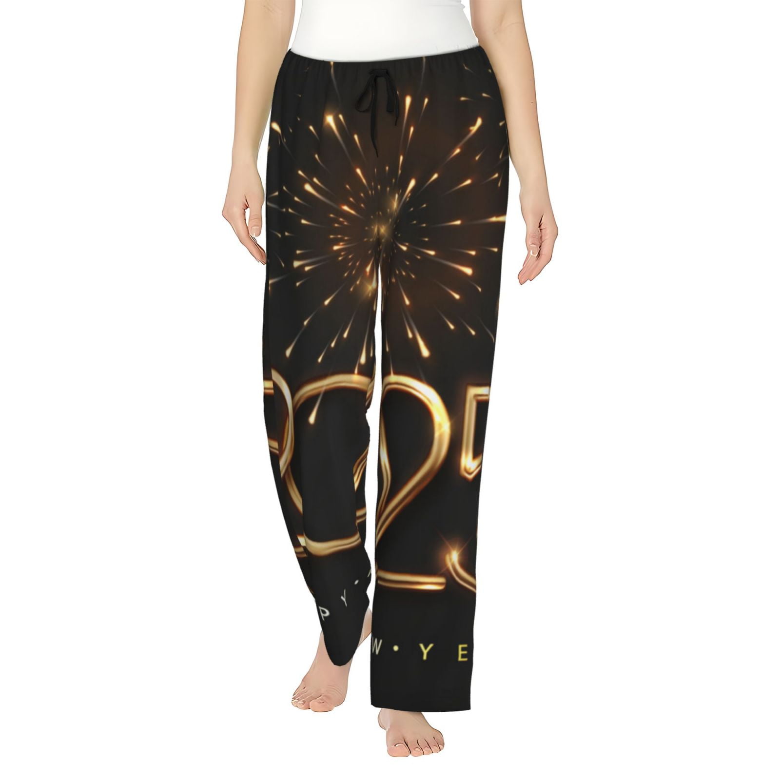 Luyuia 2025 Golden On New Year Print Women's Straight-Leg Lounge Pajama ...