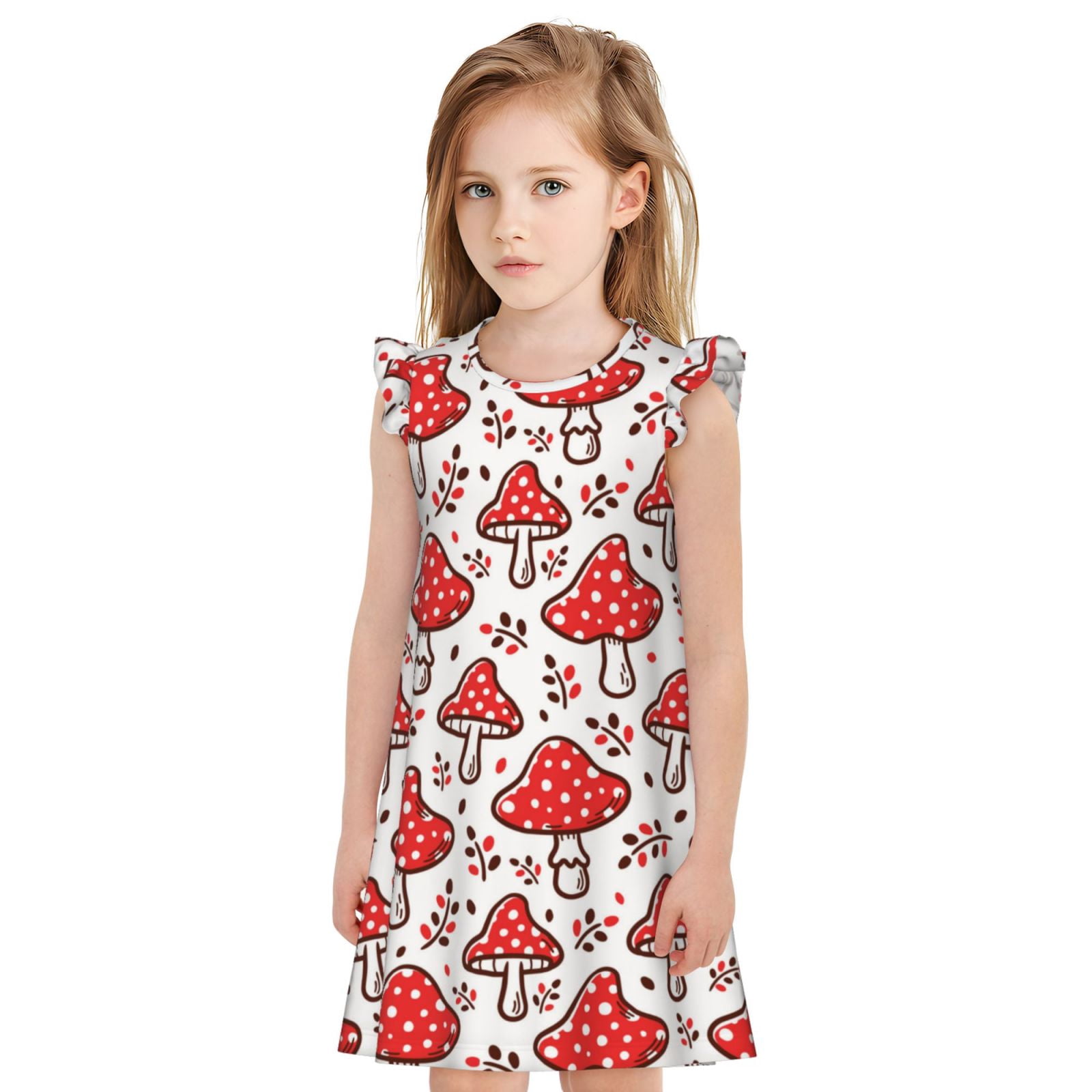 Luyuia Amanita Red Mushroom Print Girls' Princess Nightgown, Flutter ...
