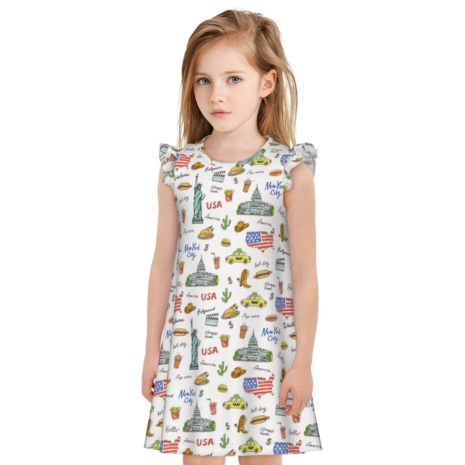 Luyuia America Landmarks Print Girls' Princess Nightgown, Flutter ...