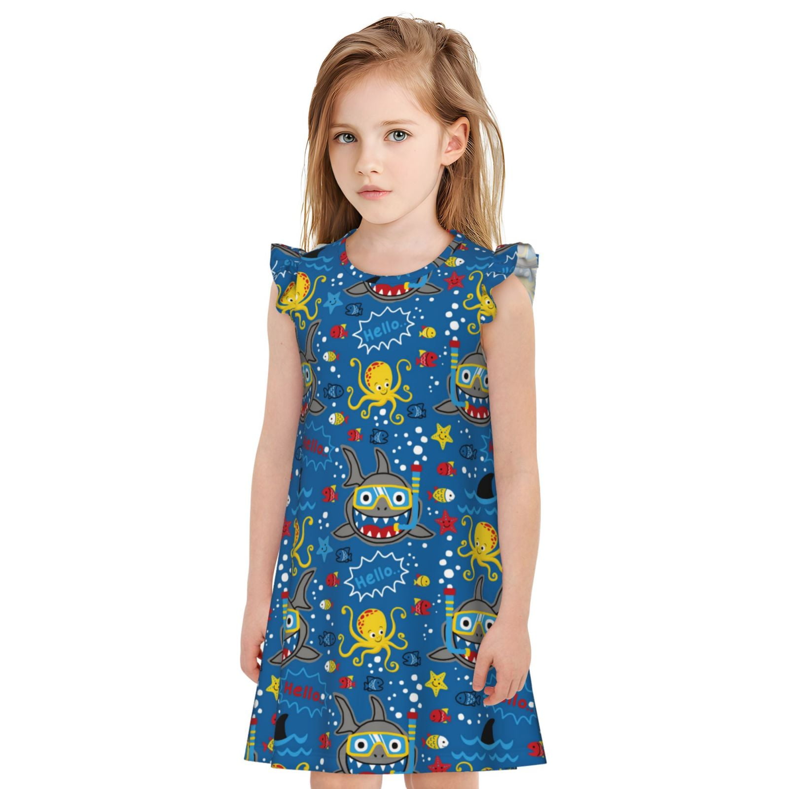 Luyuia Animals1 Print Girls' Princess Nightgown, Flutter Sleeve ...