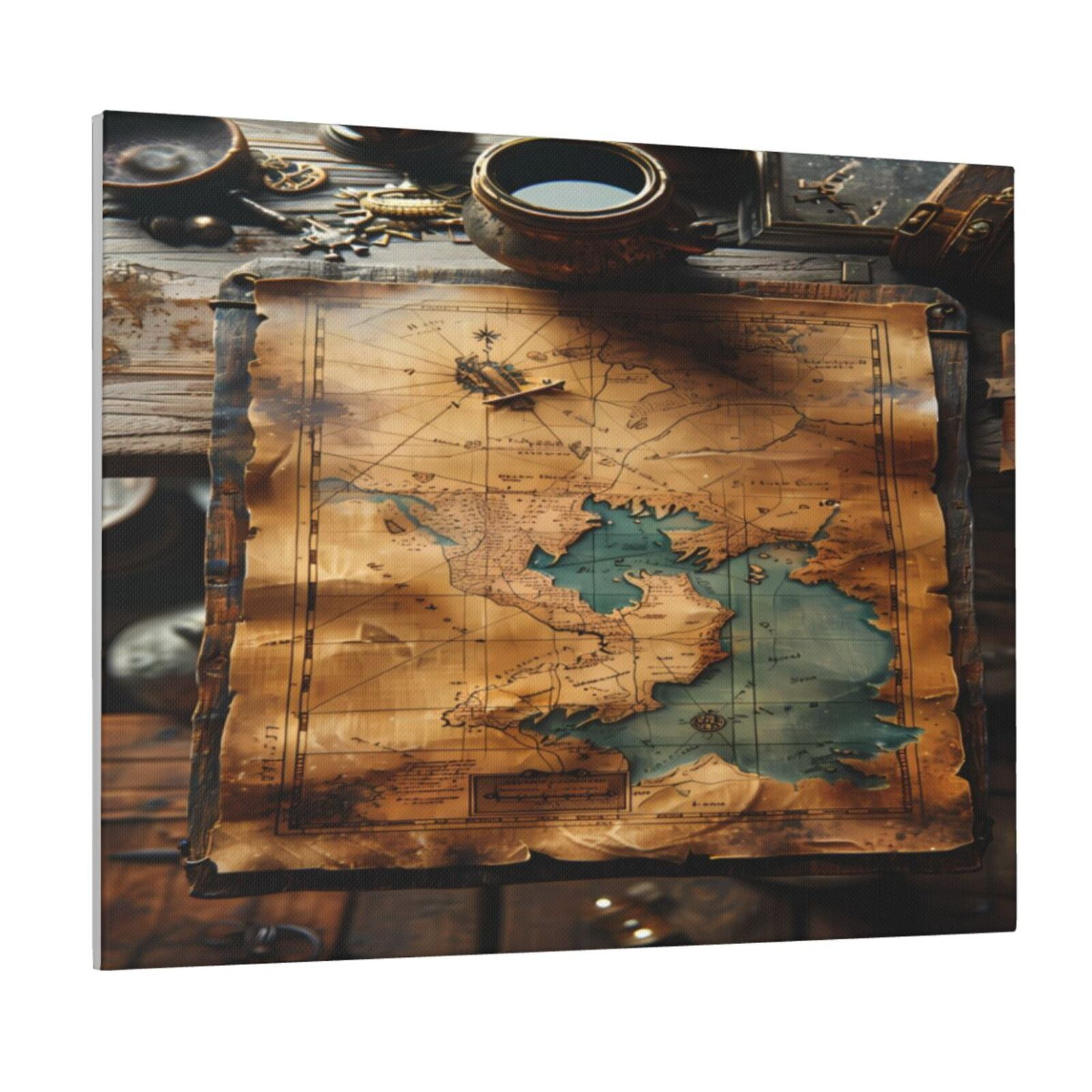 Luyuia Antique Map Adventure Scene Print Canvas Wall Art Print ...