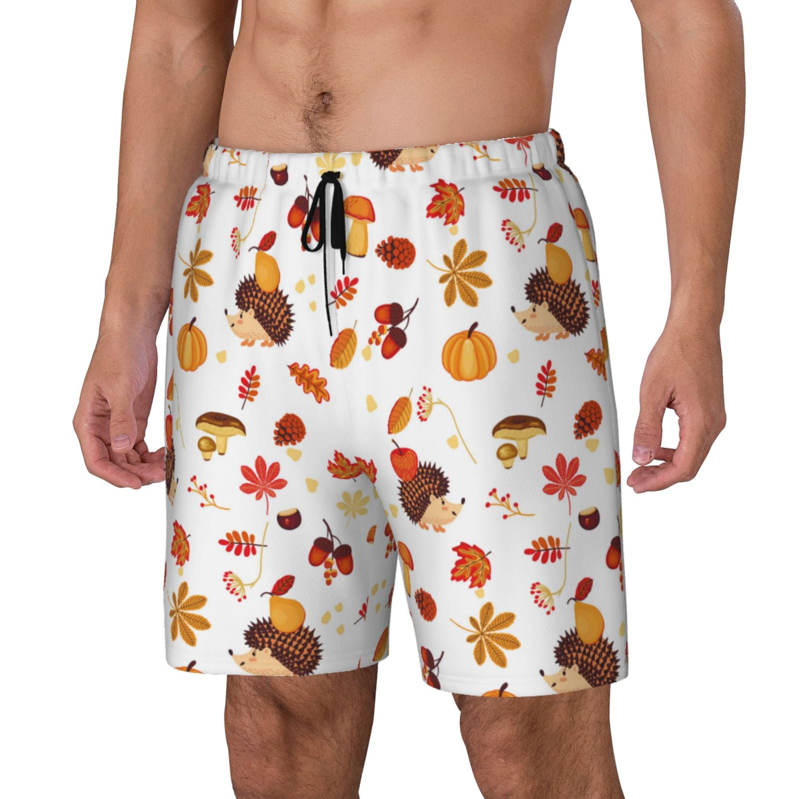 Luyuia Autumn Maple Leaf with Hedgehog Mens Swim Shorts with Mesh ...