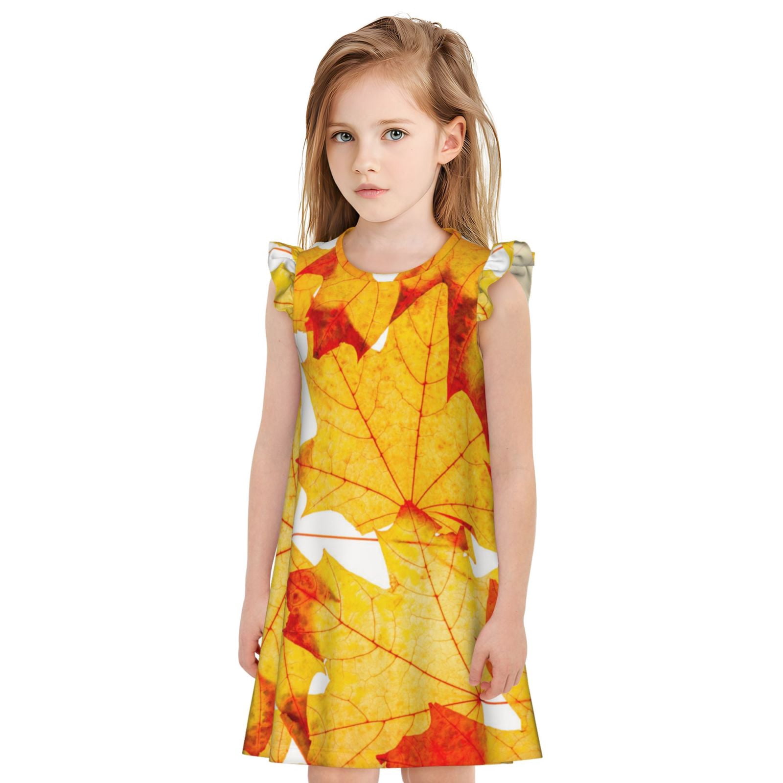 Luyuia Autumn Maple Leaves Print Girls' Princess Nightgown, Flutter ...