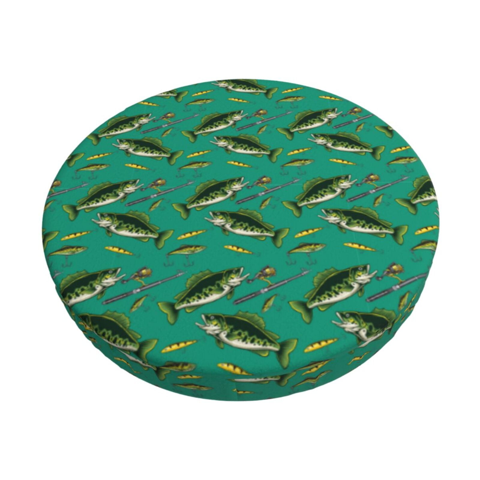 Luyuia Bass Fish Print Bar Stool Cover Cushion, Round Seat Cushion for ...