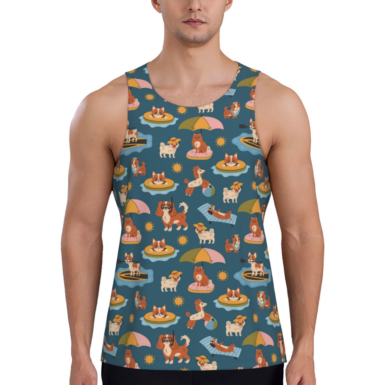 Luyuia Beach Dog Print Men's Bodybuilding Stringer Tank Tops Y-Back Gym ...