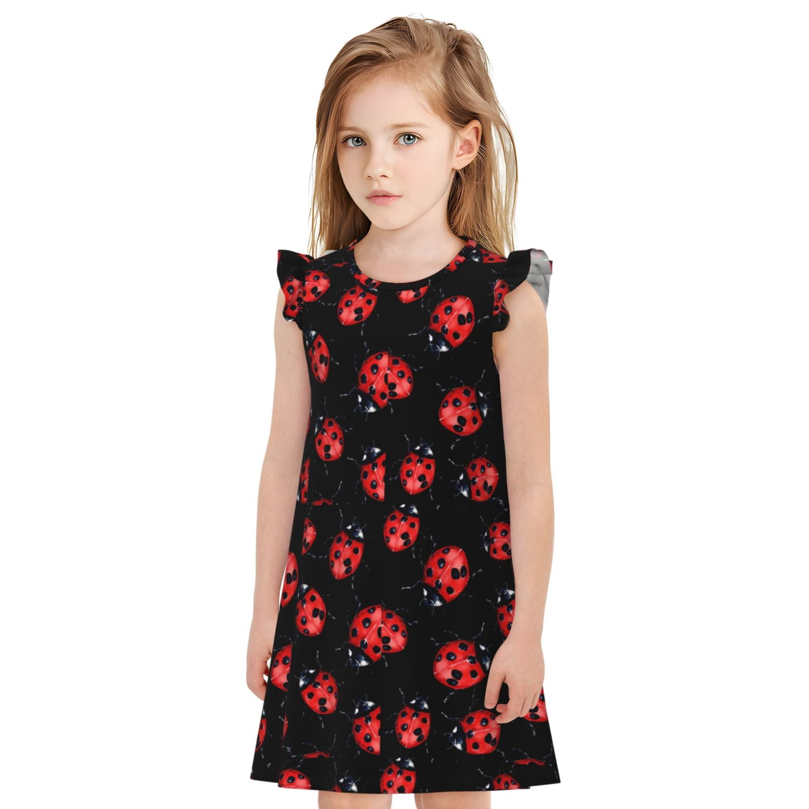 Luyuia Beautiful Red Ladybug Print Girls' Princess Nightgown, Flutter ...