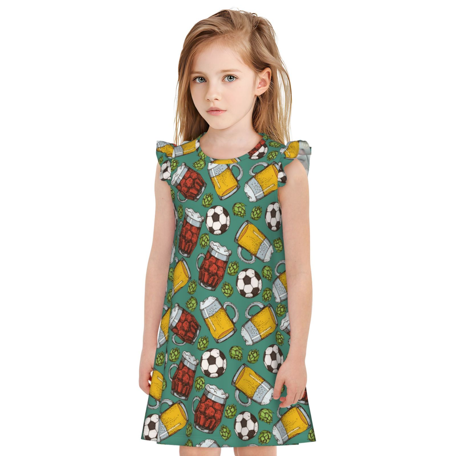 Luyuia Beer And Soccer Print Girls' Princess Nightgown, Flutter Sleeve ...