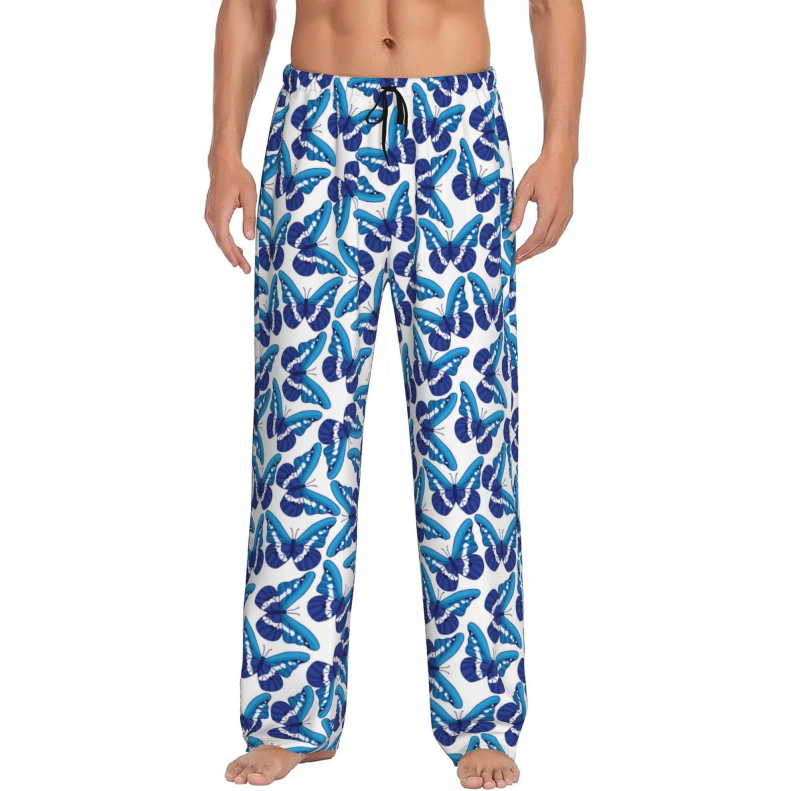 Luyuia Blue Butterflies Print Men's Straight Lounge Pajama Pants - The ...