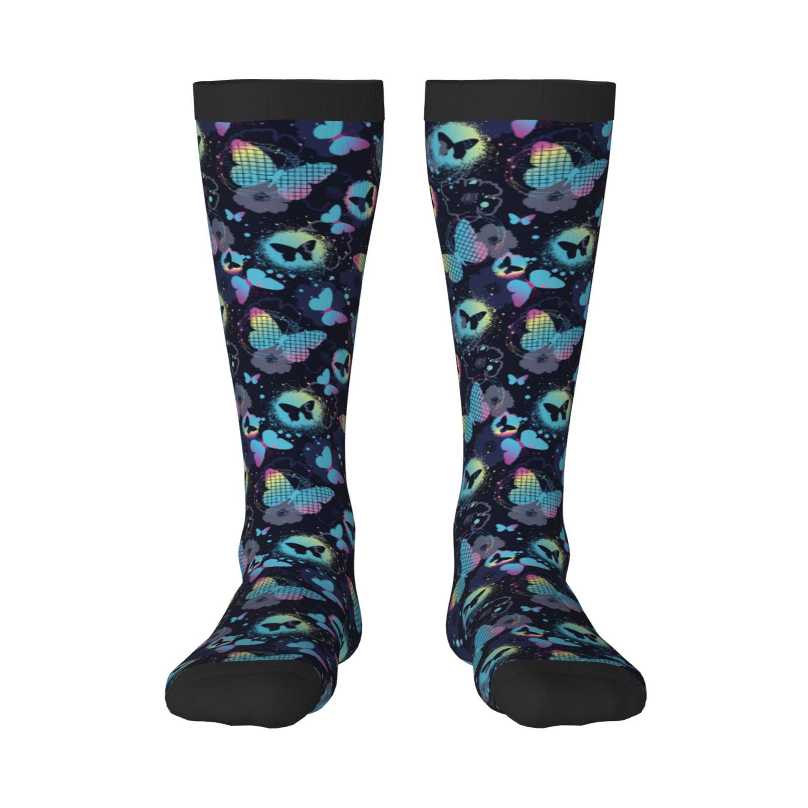Luyuia Blue Butterfly Print Thermal Winter Socks, Warm Crew Boot Socks ...