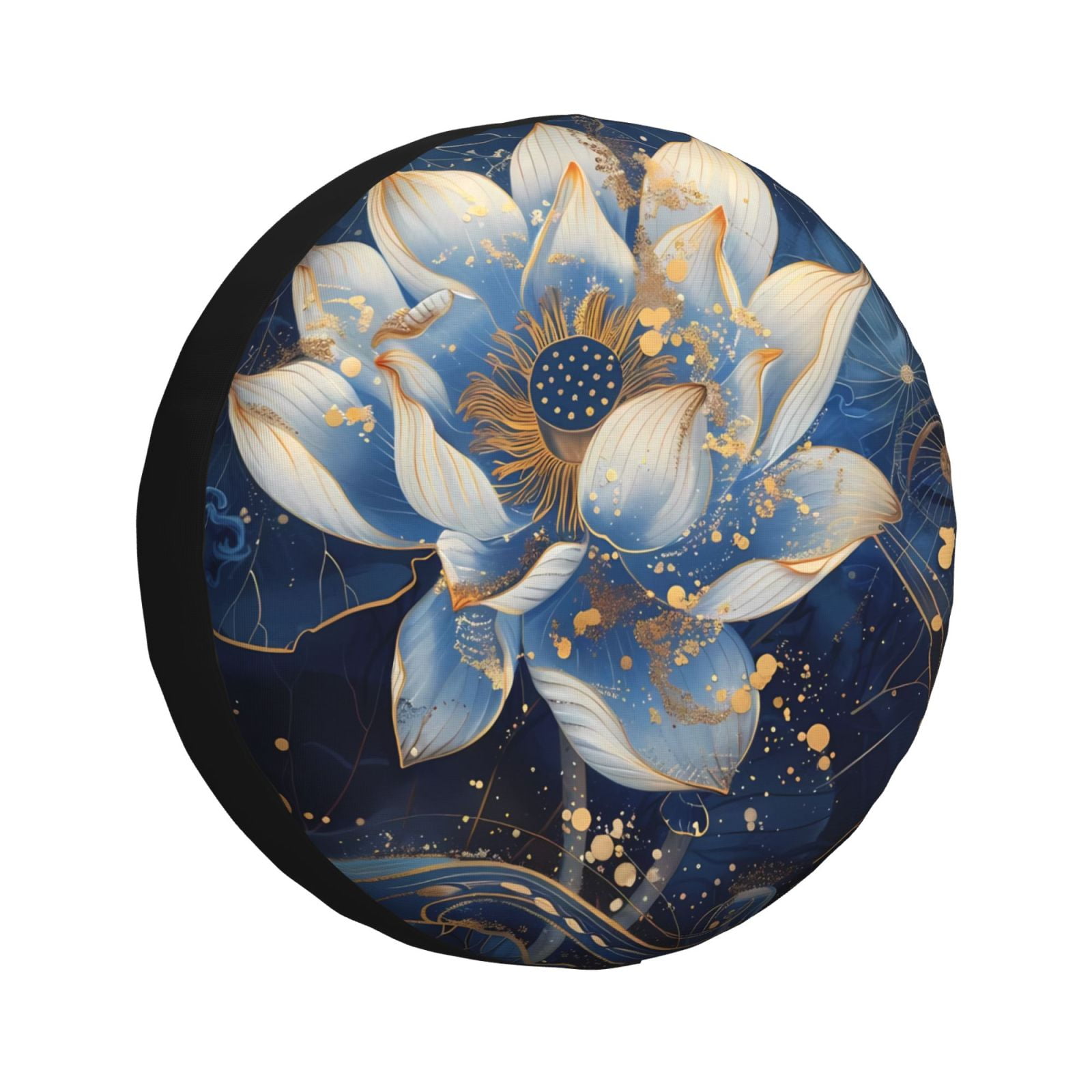 Luyuia Blue Golden Dream Lotus Print Waterproof Leather Tire Cover ...