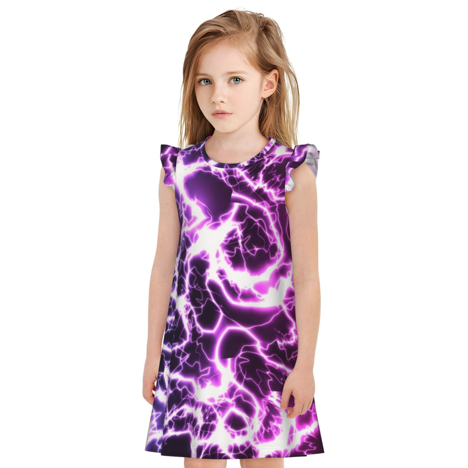 Luyuia Blue Lightning Print Girls' Princess Nightgown, Flutter Sleeve ...