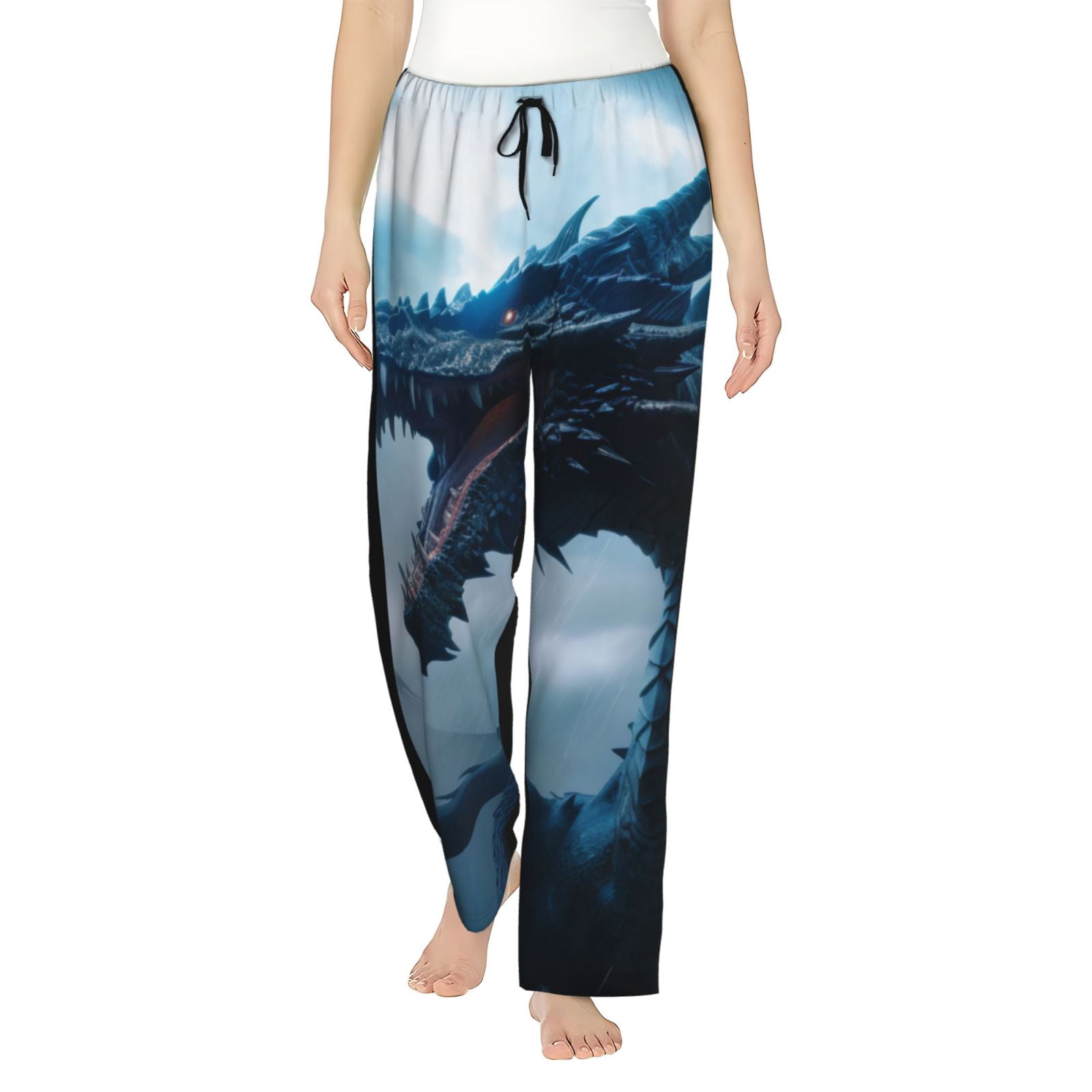 Luyuia Blue Thunder Storm Dragon Print Women's Straight-Leg Lounge ...