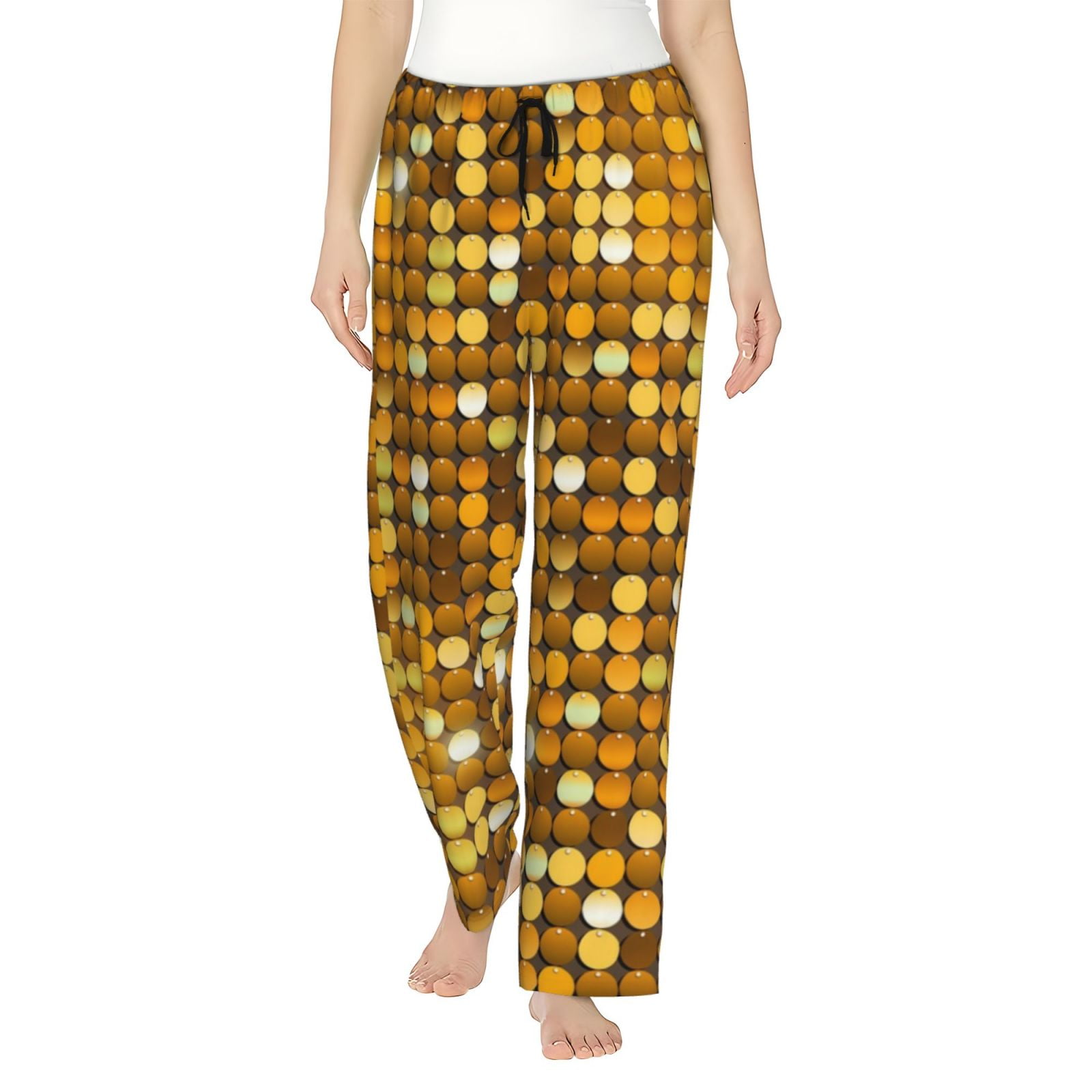 Luyuia Bright Shiny Golden Print Women's Straight-Leg Lounge Pajama ...