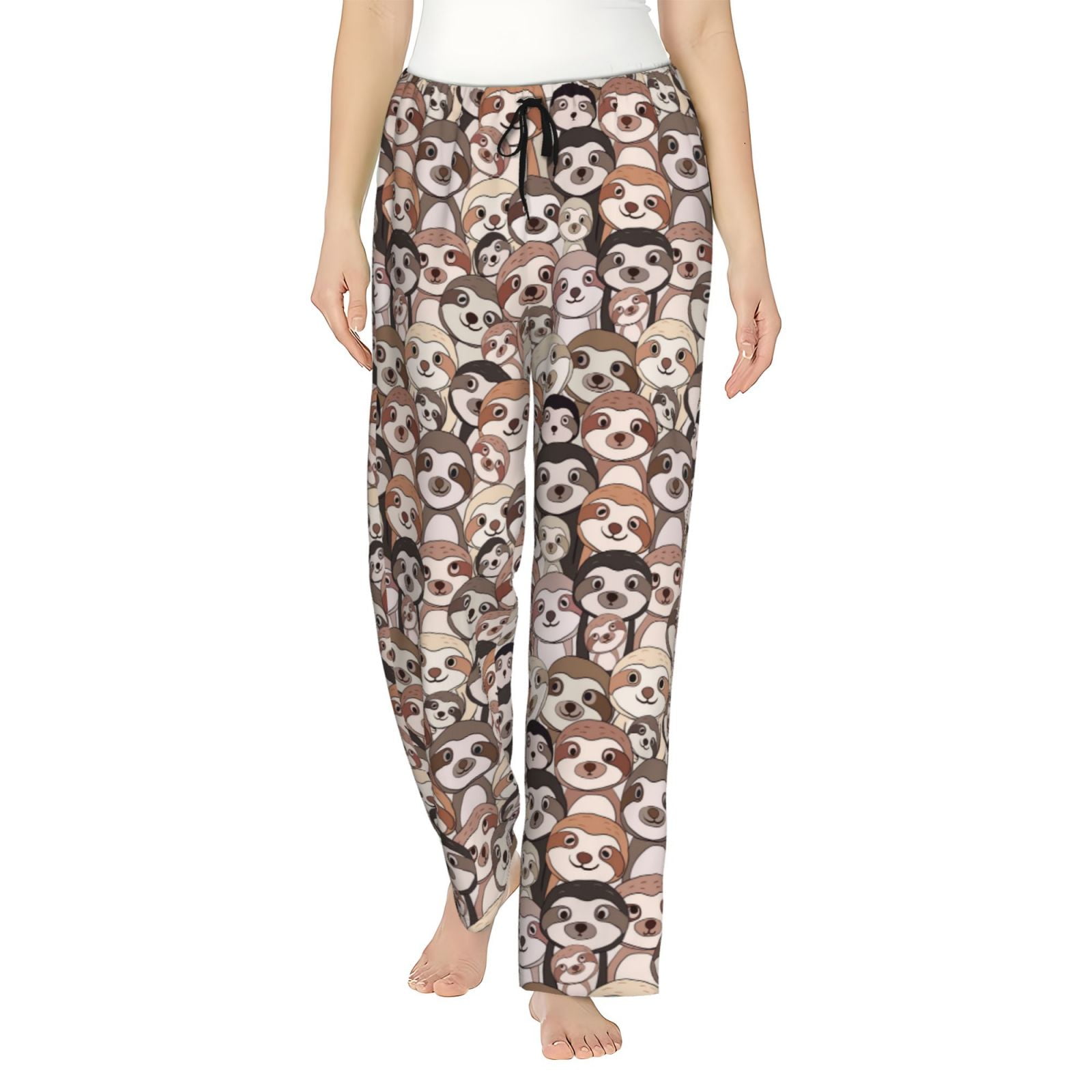 Luyuia Brown Sloth Print Women's Straight-Leg Lounge Pajama Pants: The ...