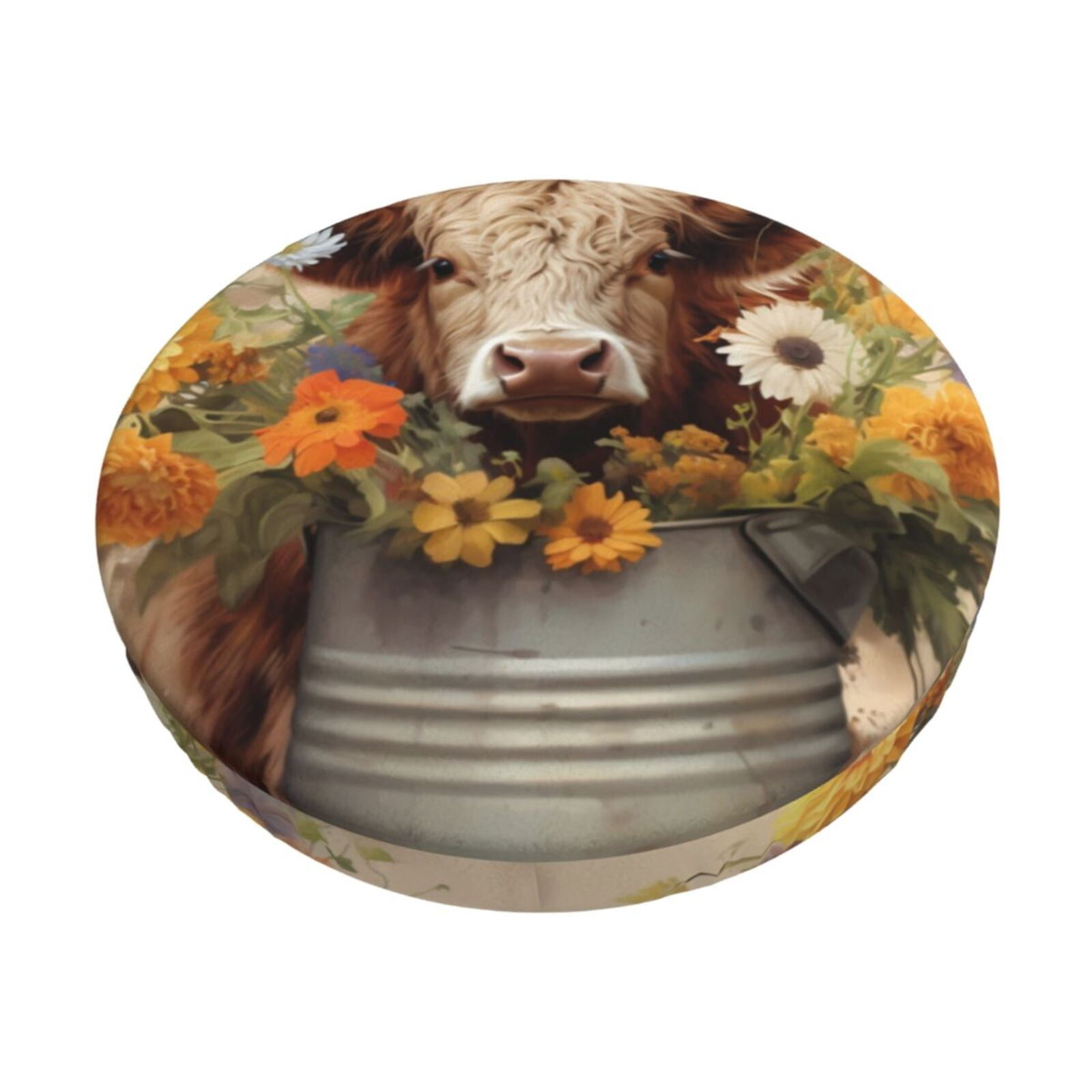 Luyuia Bucket Flower Cow Print Bar Stool Cover Cushion, Round Seat ...