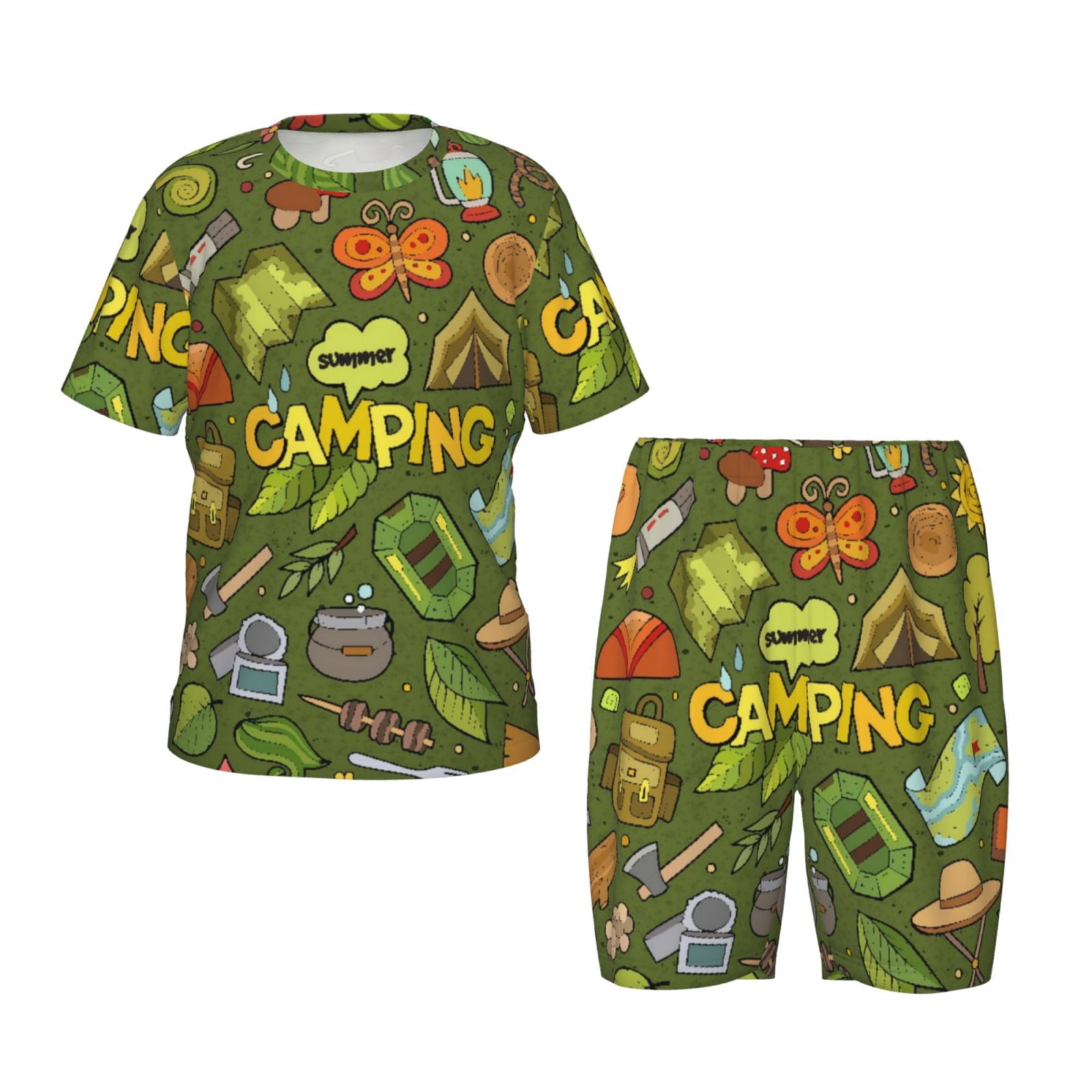 Luyuia Camping 1 Print Girls' 2-Piece Tie-Dye Pajama Set, Cute Summer ...