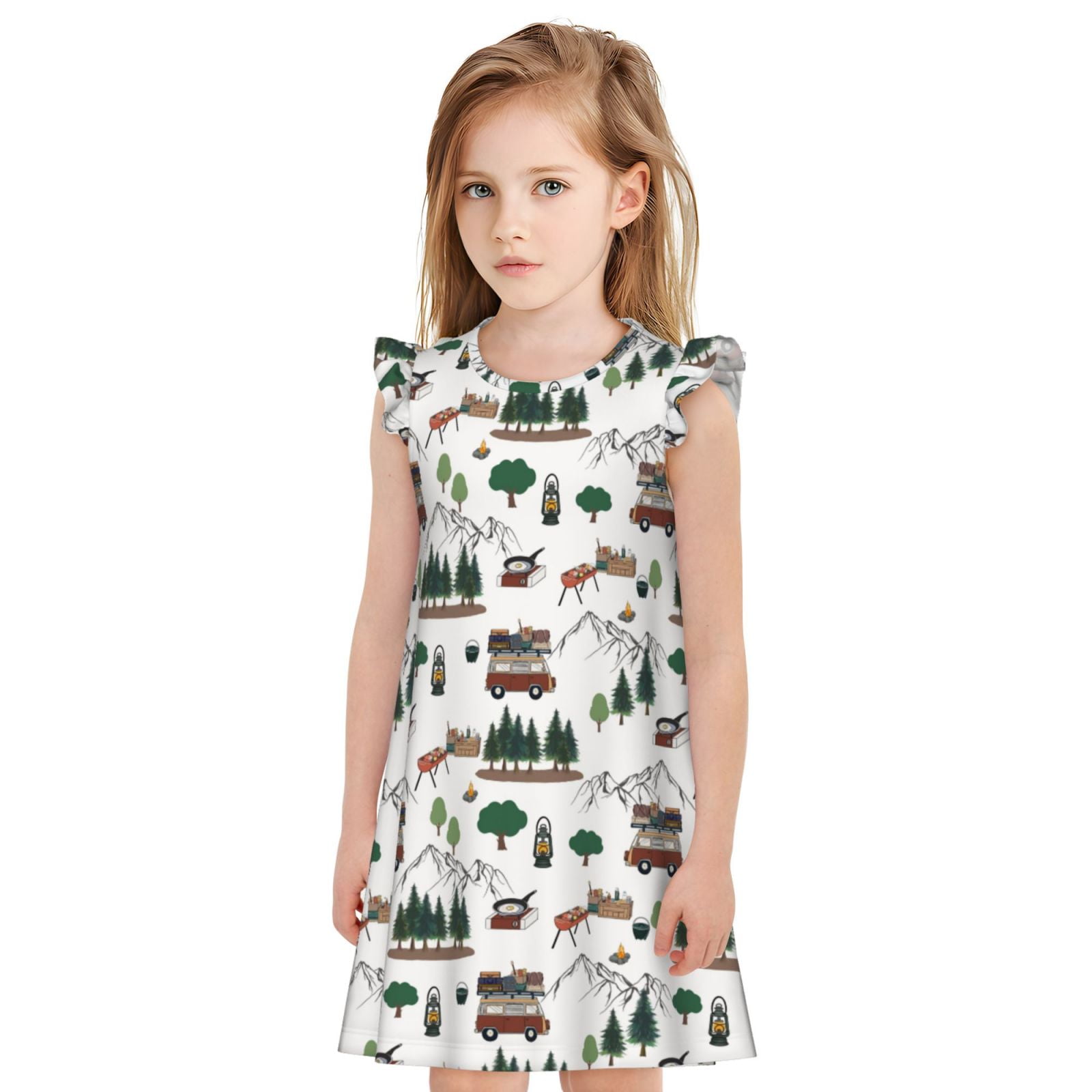 Luyuia Camping Caravan 2 Print Girls' Princess Nightgown, Flutter ...