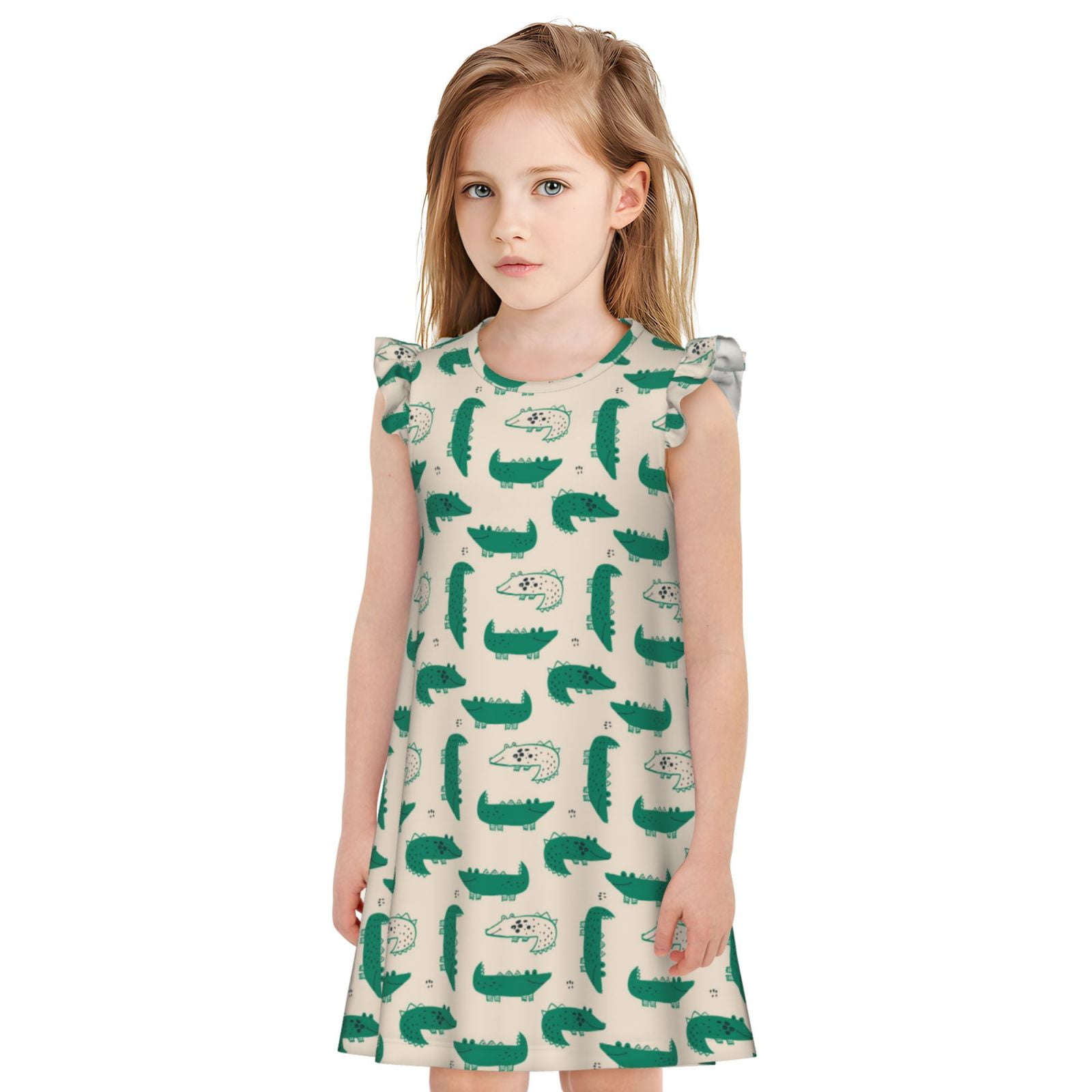 Luyuia Cartoon Crocodile Print Girls' Princess Nightgown, Flutter ...