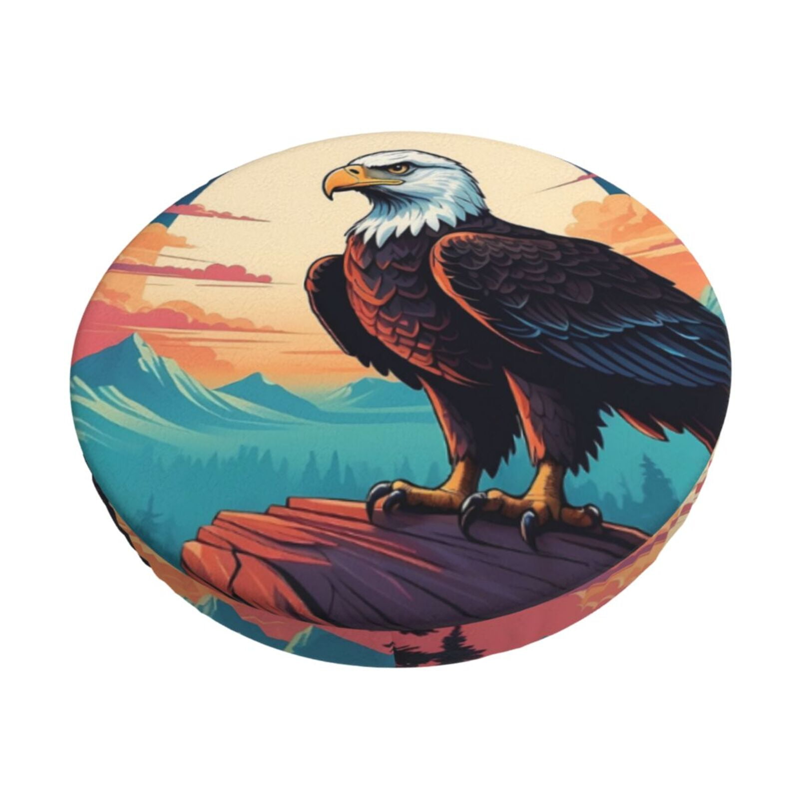 Luyuia Cartoon Iceberg Bald Eagle Print Bar Stool Cover Cushion, Round Seat Cushion for Wooden ...