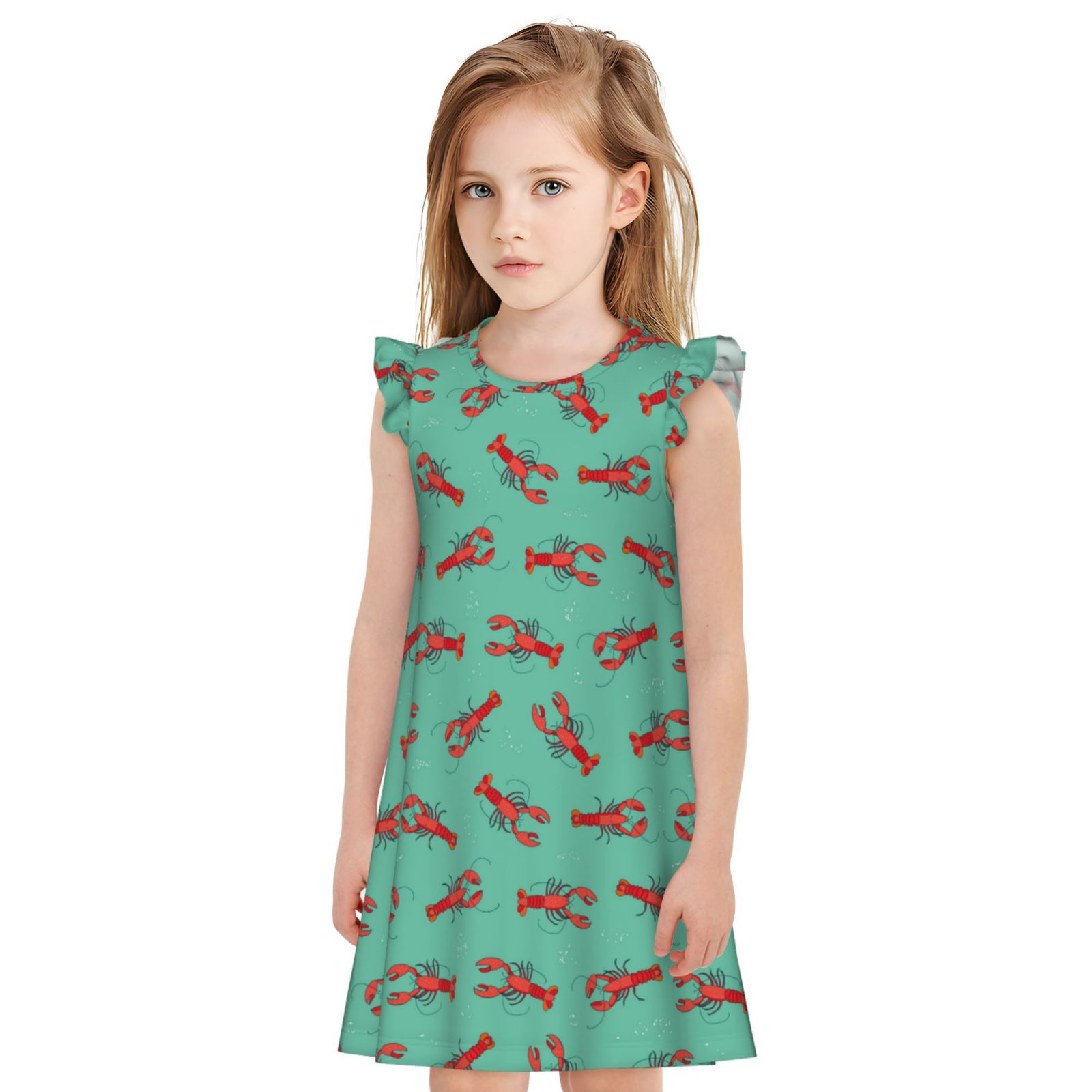 Luyuia Cartoon Lobsters 4 Print Girls' Princess Nightgown, Flutter ...