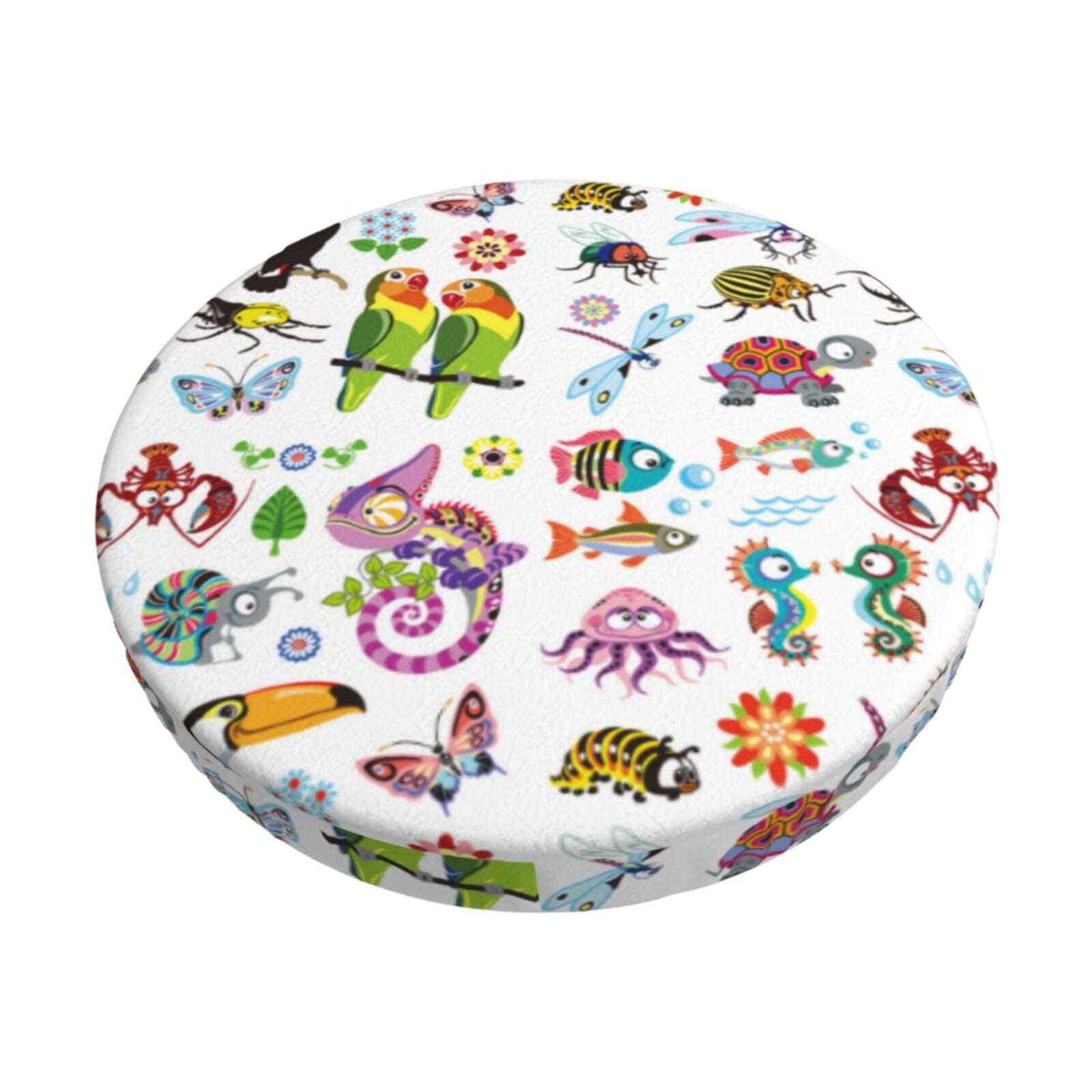 Luyuia Cartoon Wild Animals Print Bar Stool Cover Cushion, Round Seat ...