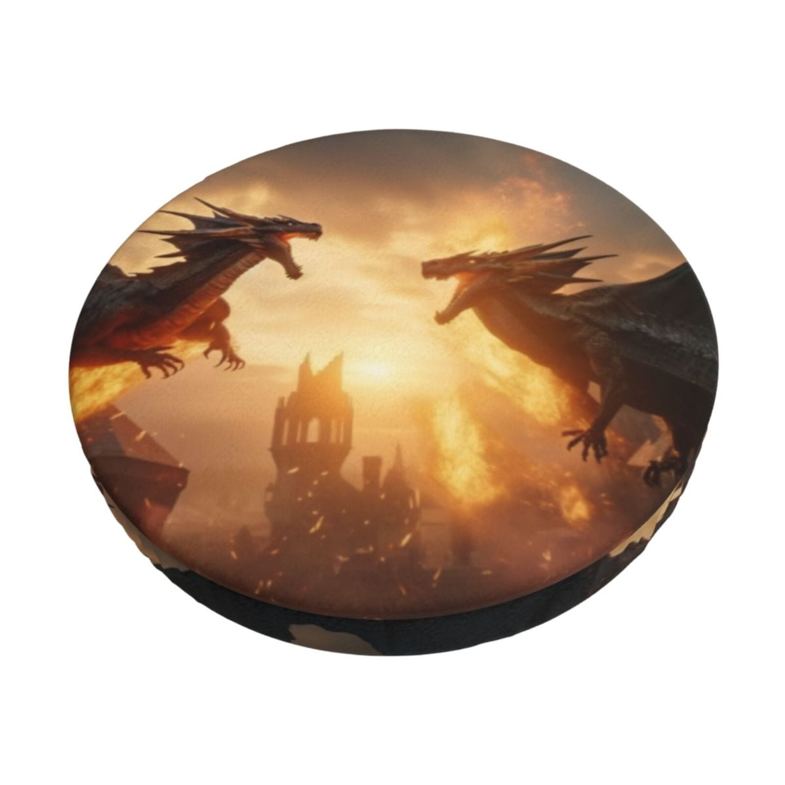 Luyuia Castle Cool Fire Dragon Print Bar Stool Cover Cushion, Round ...