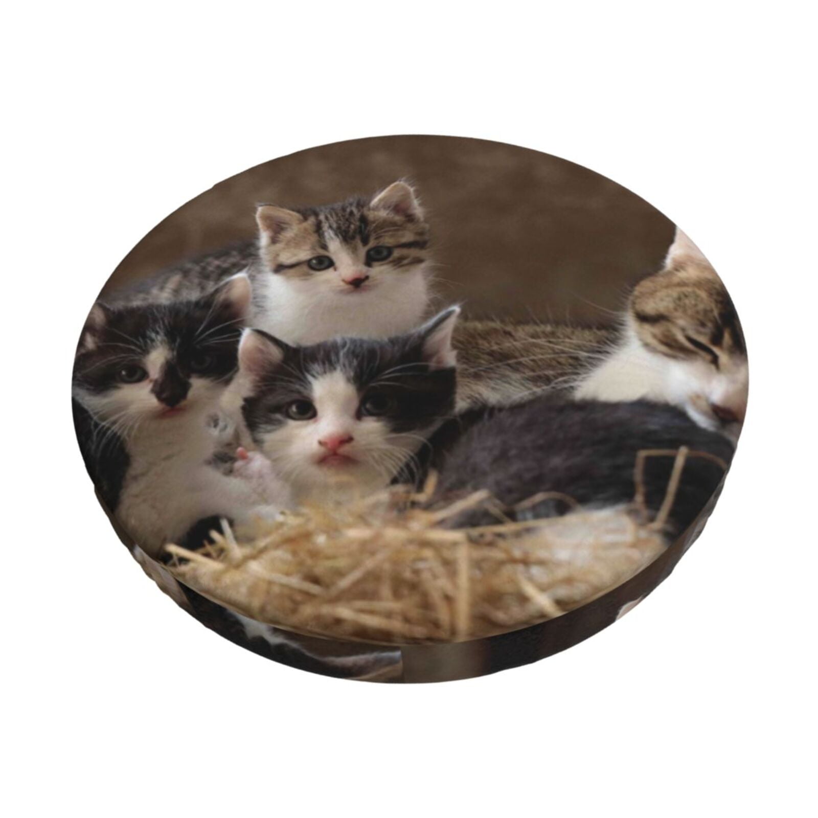 Luyuia Cat Family Print Bar Stool Cover Cushion, Round Seat Cushion for ...