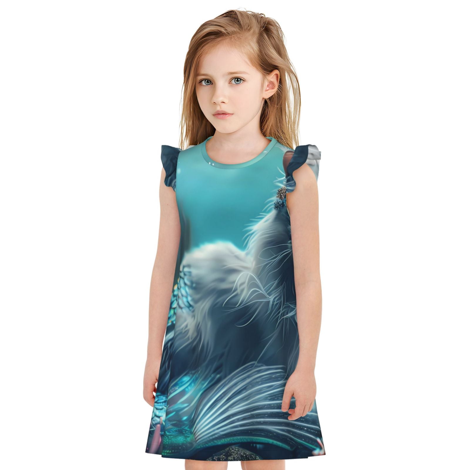 Luyuia Cat Underwater Fantasy Print Girls' Princess Nightgown, Flutter ...