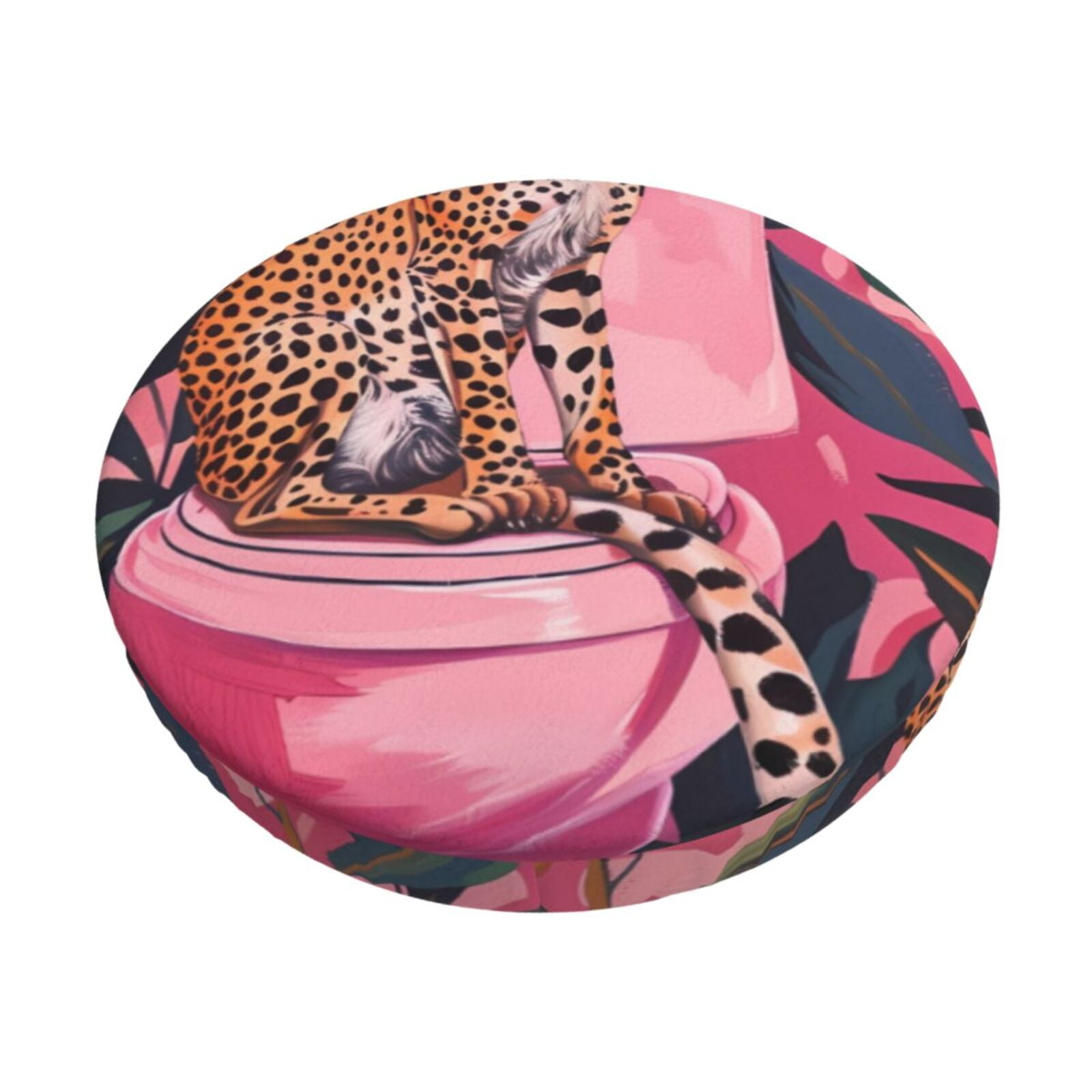 Luyuia Cheetah On Toilet Humor Art Print Bar Stool Cover Cushion, Round ...