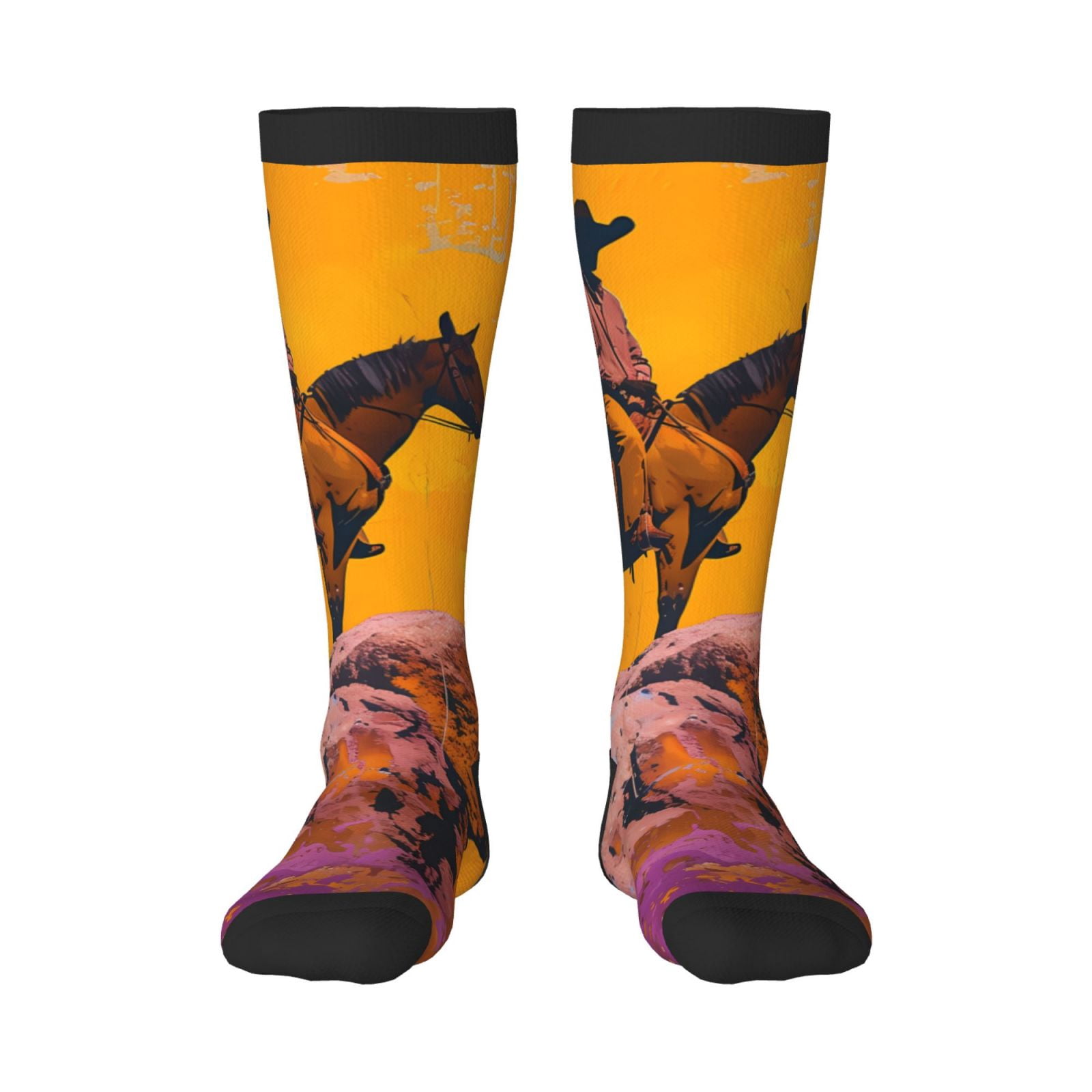 Luyuia Cliff Western Cowboy Print Thermal Winter Socks, Warm Crew Boot ...