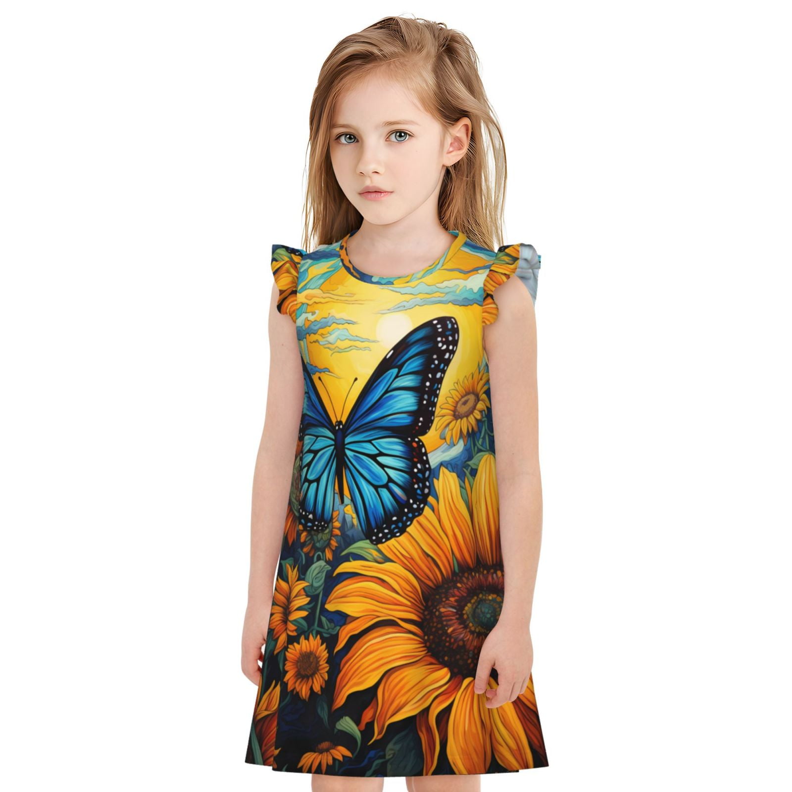 Luyuia Colorful Cloud Butterfly Sunflower Print Girls' Princess ...