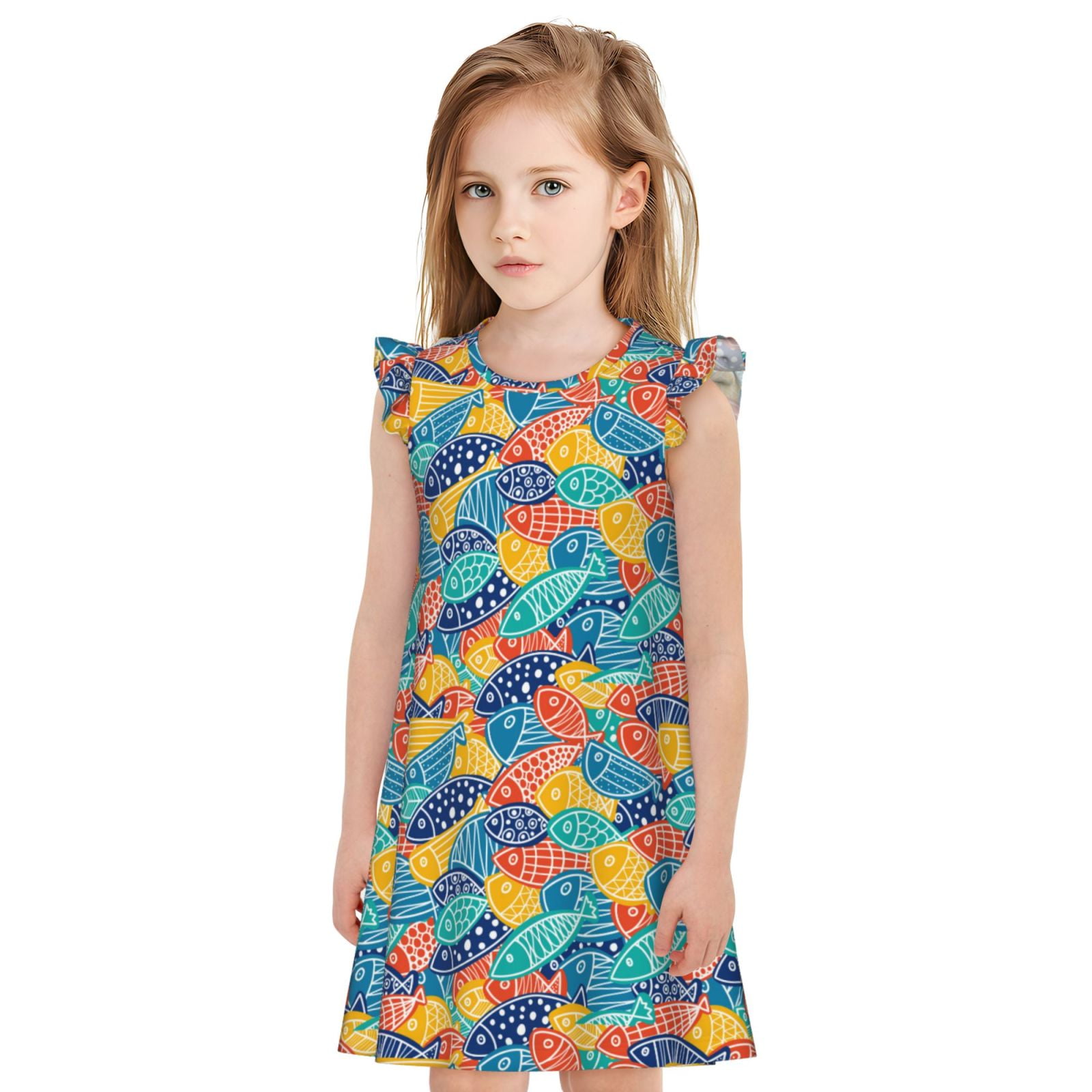 Luyuia Colorful Fish 1 Print Girls' Princess Nightgown, Flutter Sleeve ...
