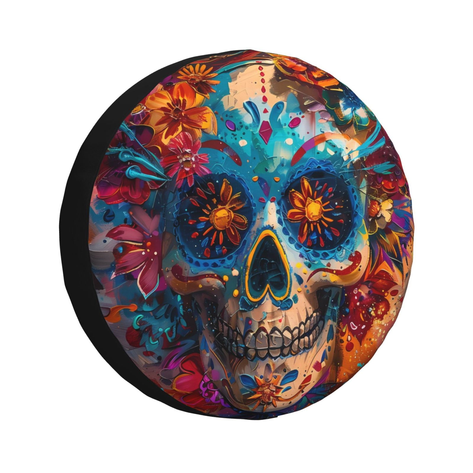 Luyuia Colorful Floral Skull A Print Waterproof Leather Tire Cover ...