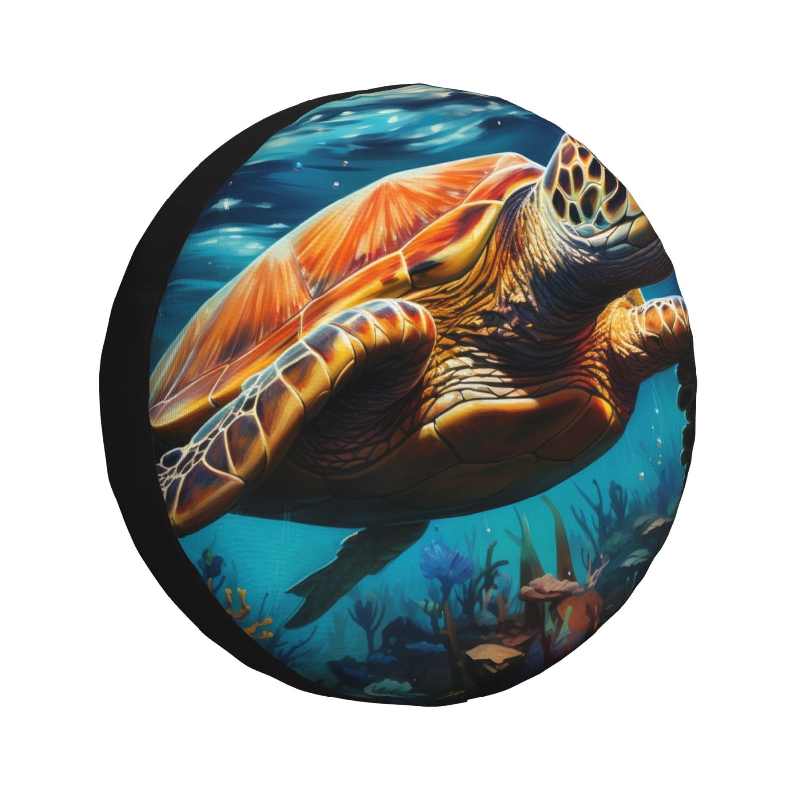 Luyuia Colorful Flower Sea Turtle Print Waterproof Leather Tire Cover ...