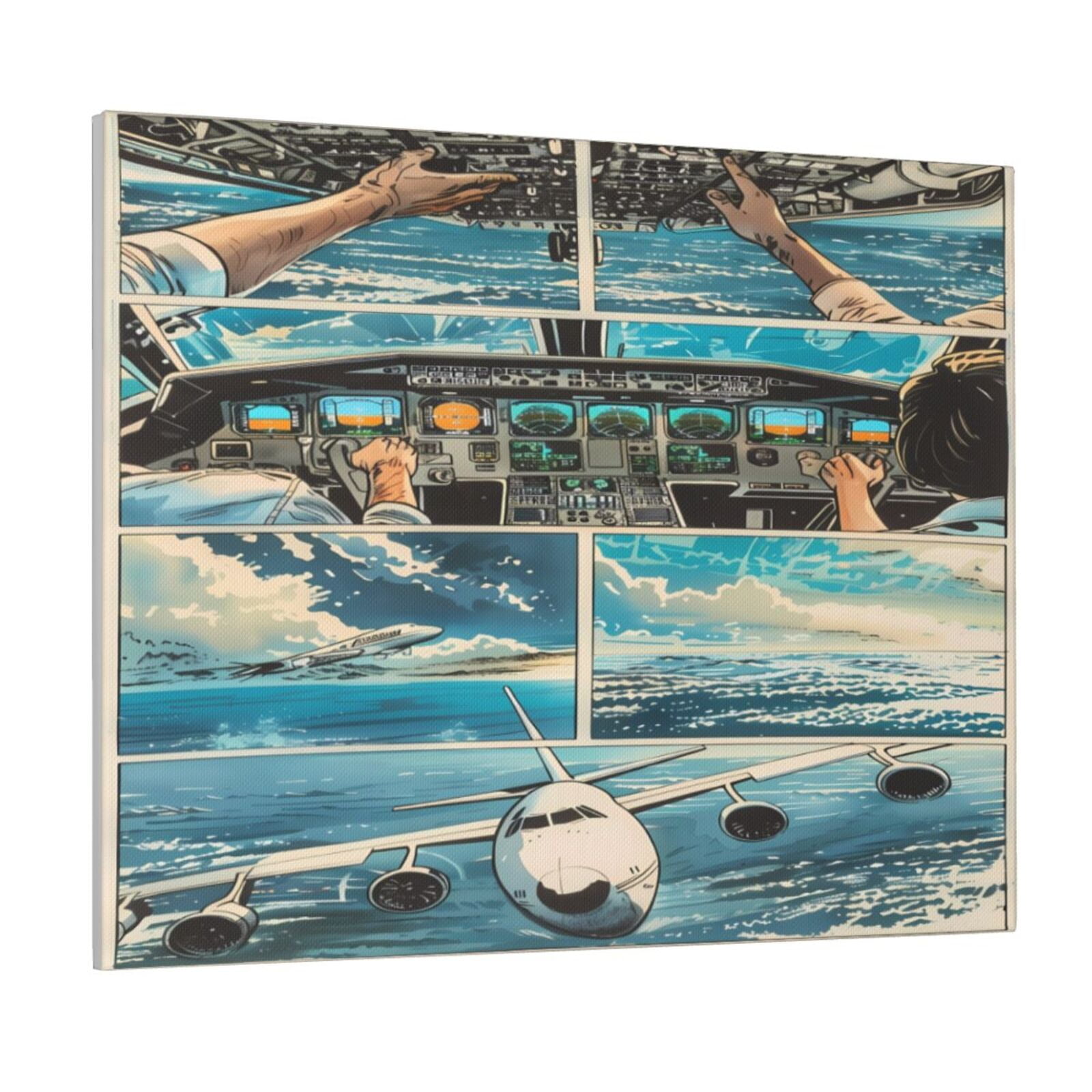 Luyuia Comic Airplane Cockpit Illustration Print Canvas Wall Art Print ...