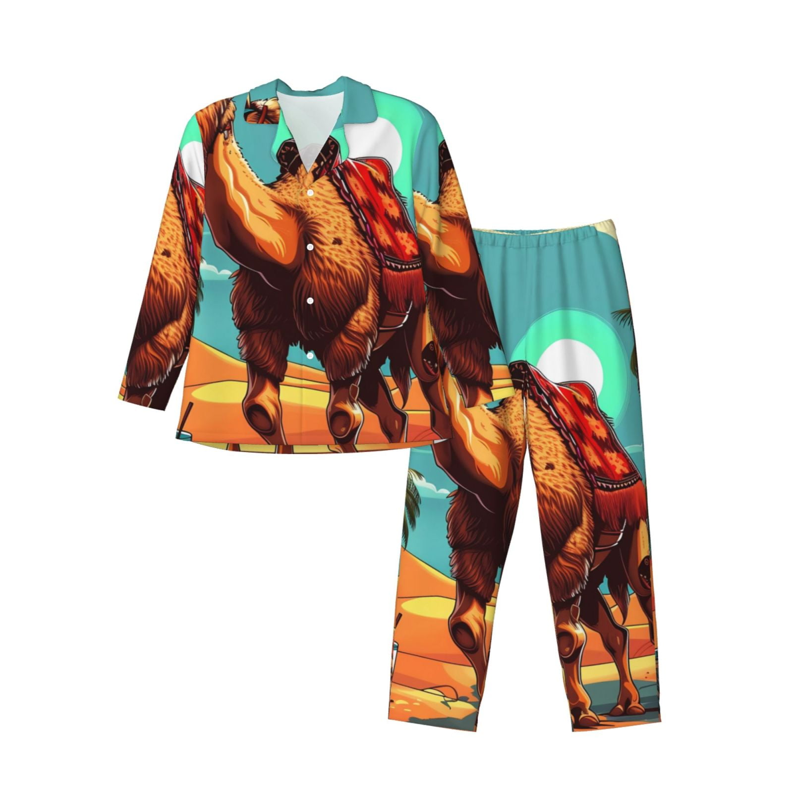 Luyuia Cool Camel Oasis Vibes Men's Printed Pajama Set with Long ...