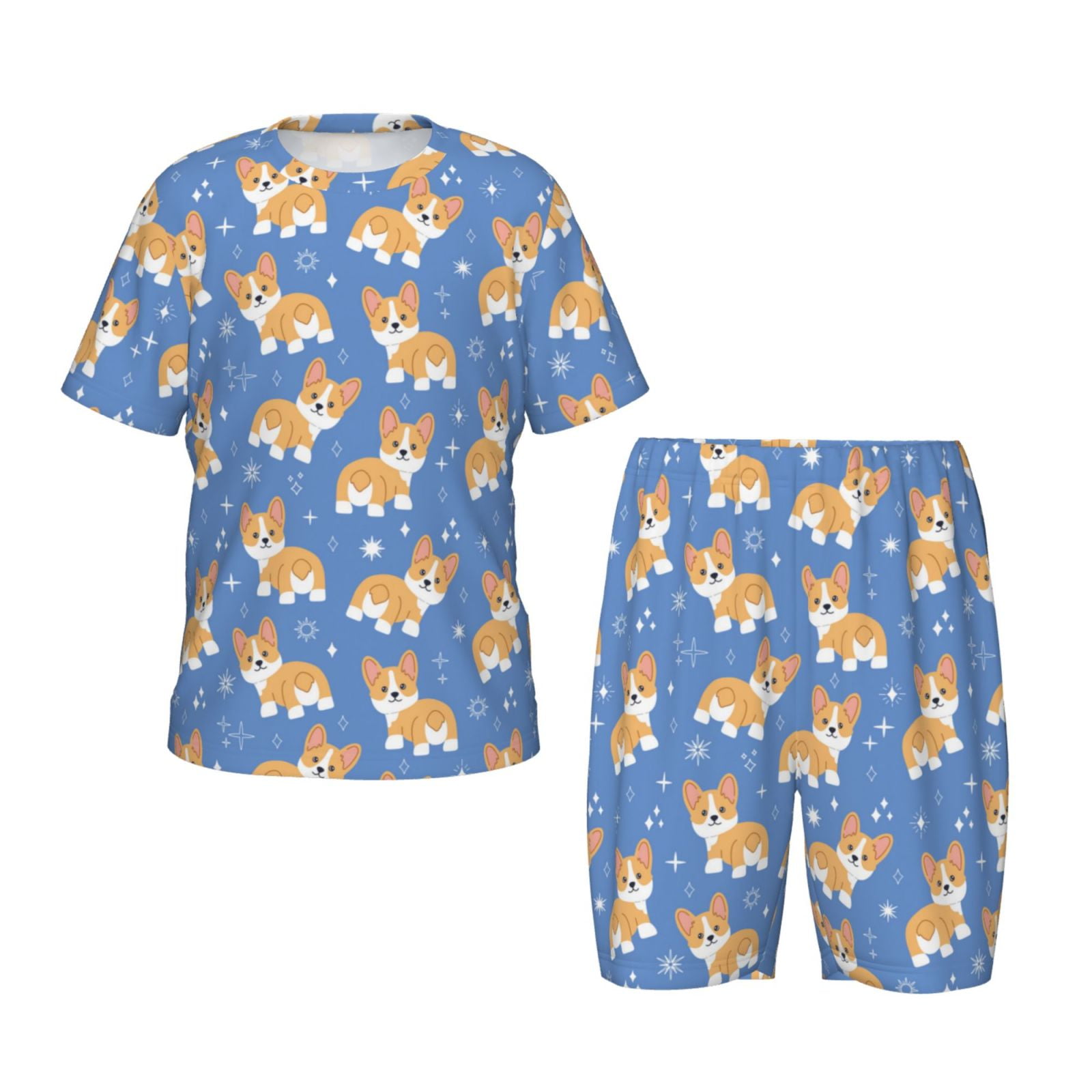 Luyuia Corgi Print Girls' 2-Piece Tie-Dye Pajama Set, Cute Summer ...