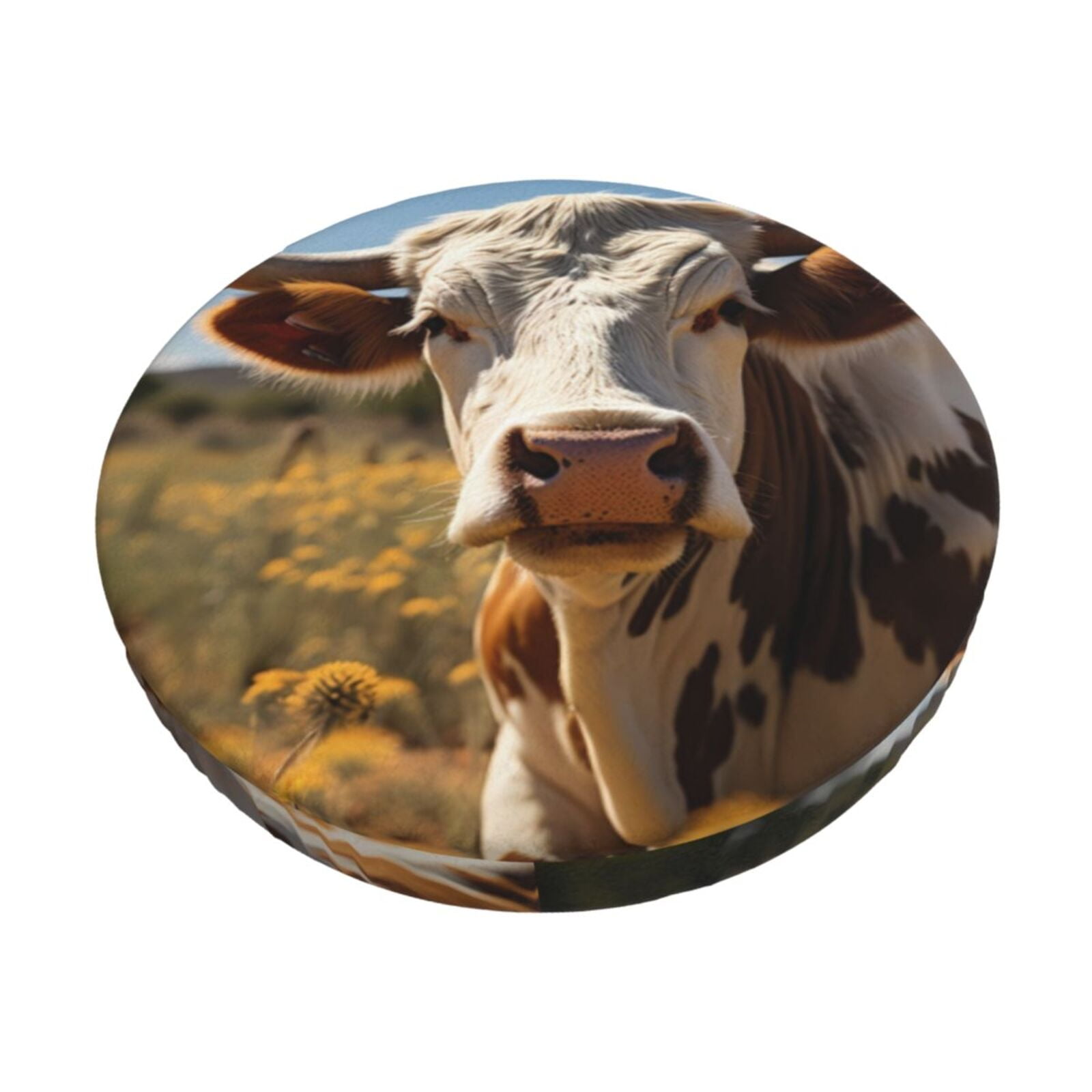 Luyuia Countryside Flower Cow Print Bar Stool Cover Cushion, Round Seat ...